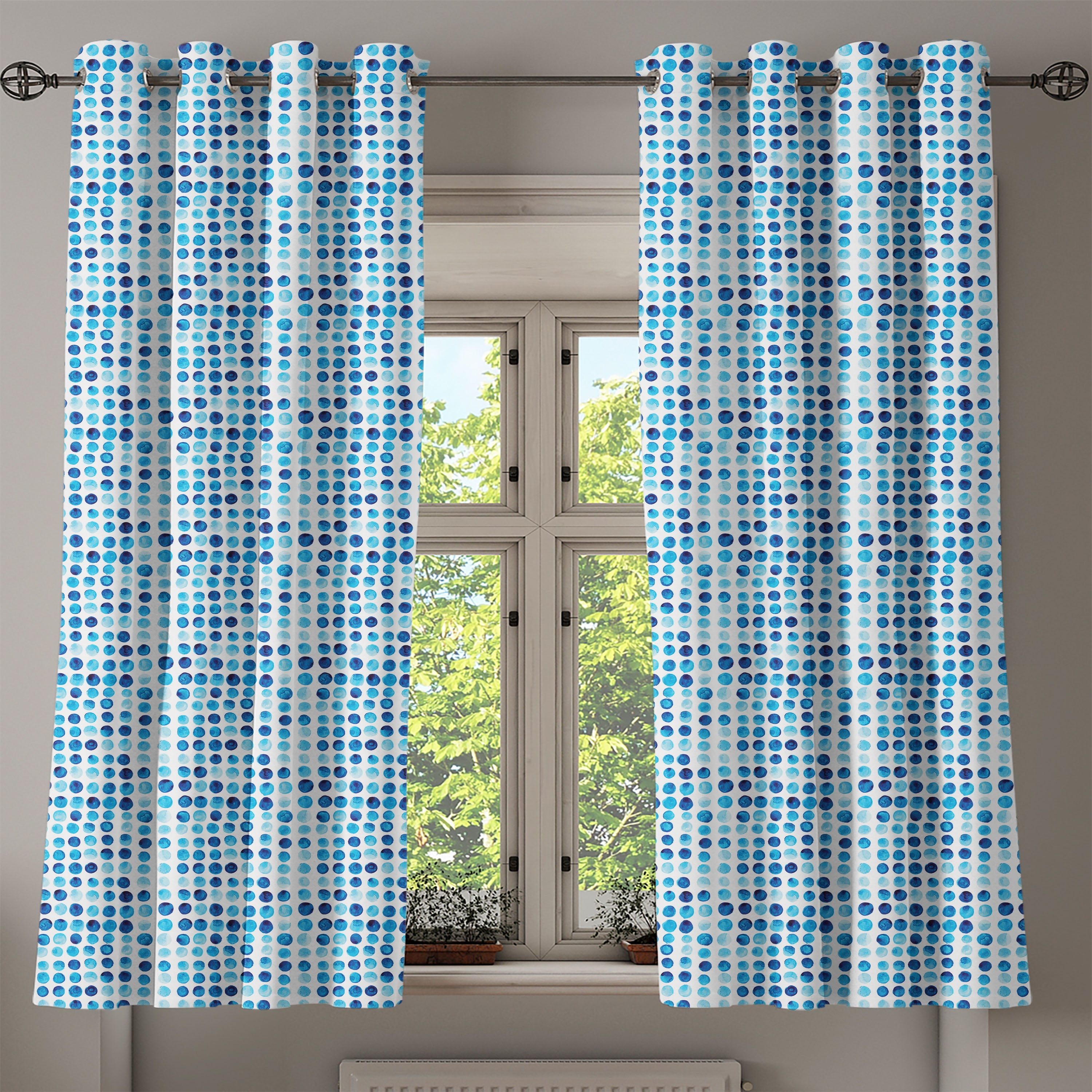 Ambesonne Blue Grommet Curtain, Hand Drawn Circles Cells, 50" x 63 ...