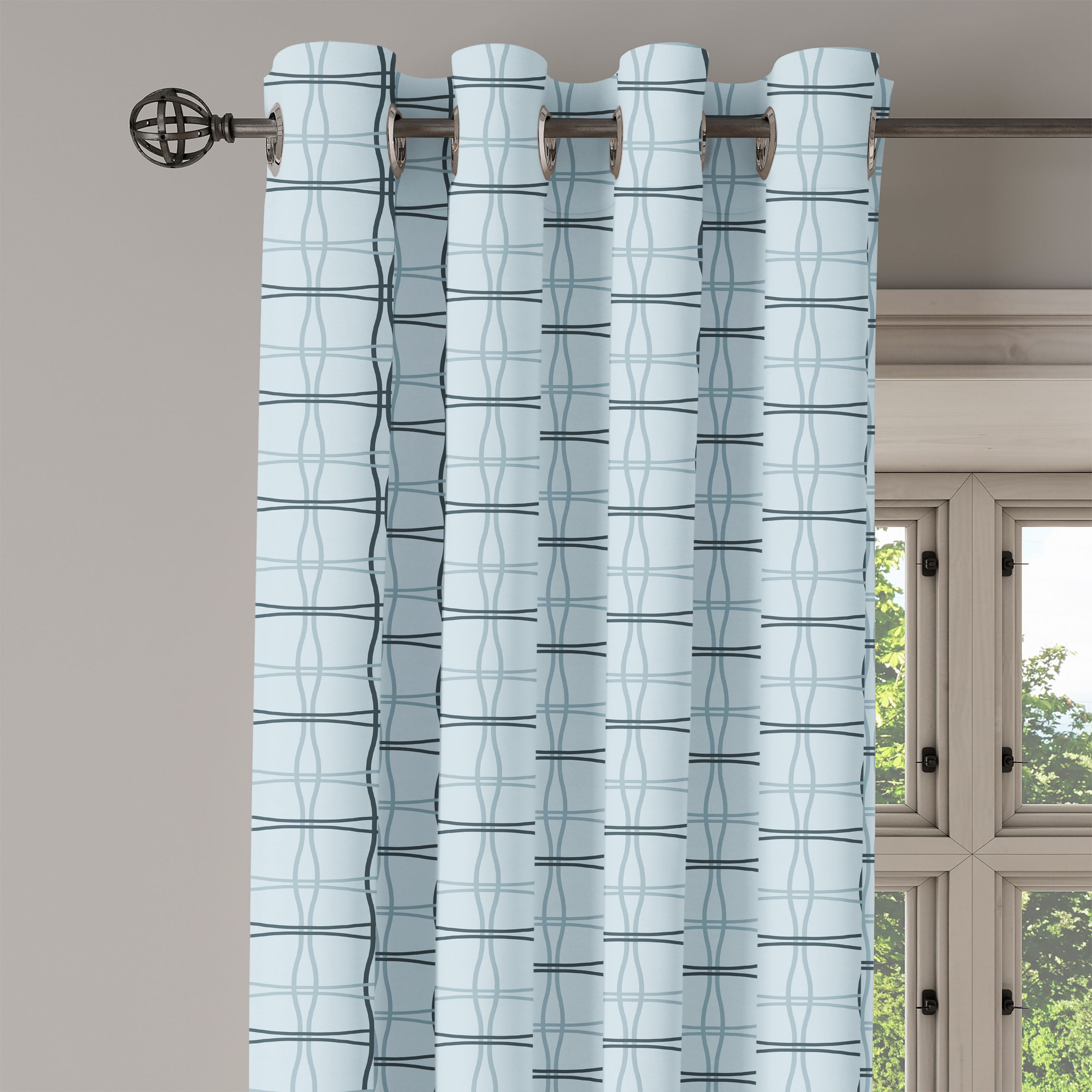 Ambesonne Blue Grommet Curtain Single Panel, Square Wavy Lines Patterns ...
