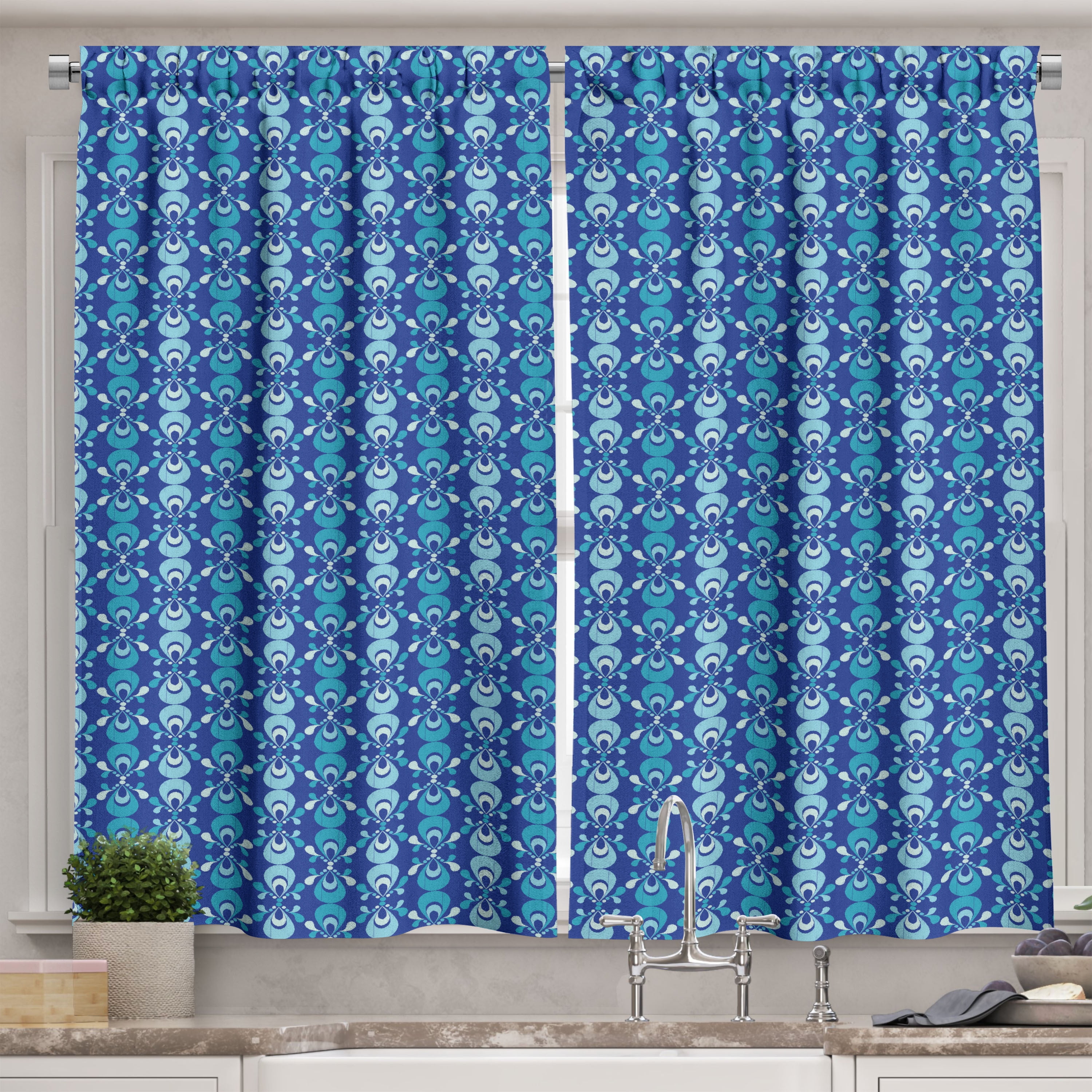 Ambesonne Blue Kitchen Curtains, Ikat Inspired Boho, 55"x39", Turquoise ...
