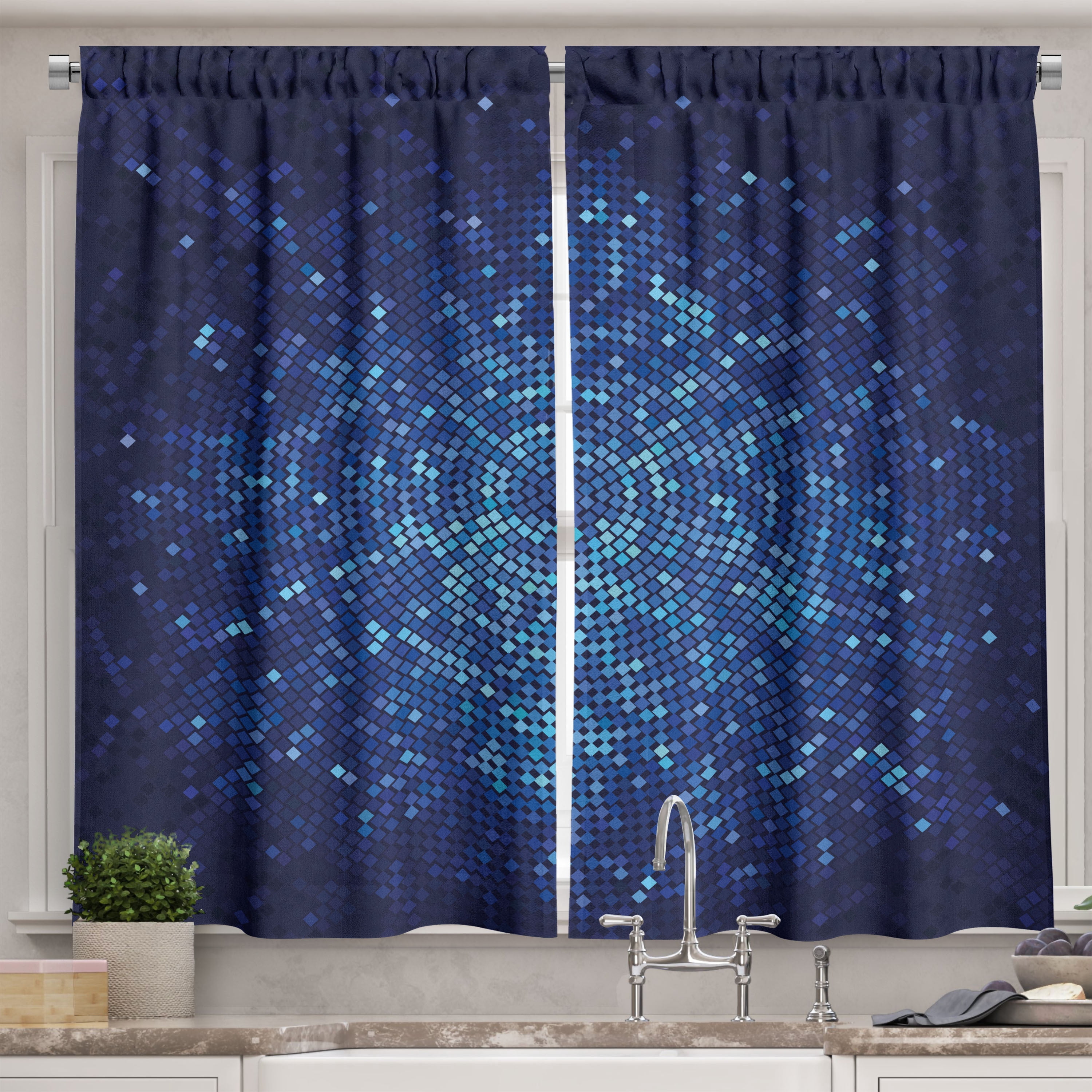 Ambesonne Blue Kitchen Curtains, Pixel Mosaic Depth Art, 55"x45", Pale ...