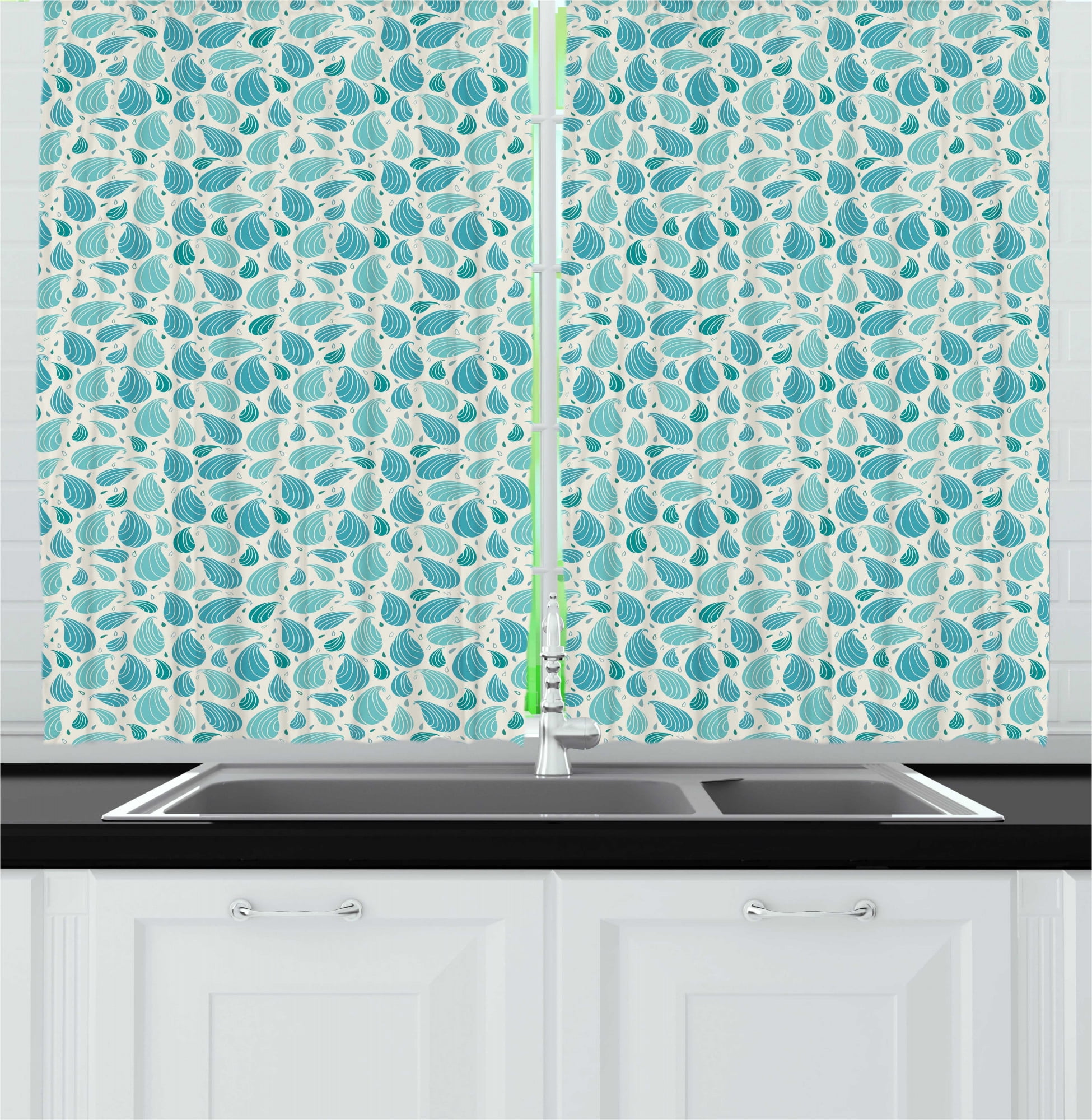 Ambesonne Blue Kitchen Curtains, Raindrop Like Aquatic Motifs, 55"x45 ...