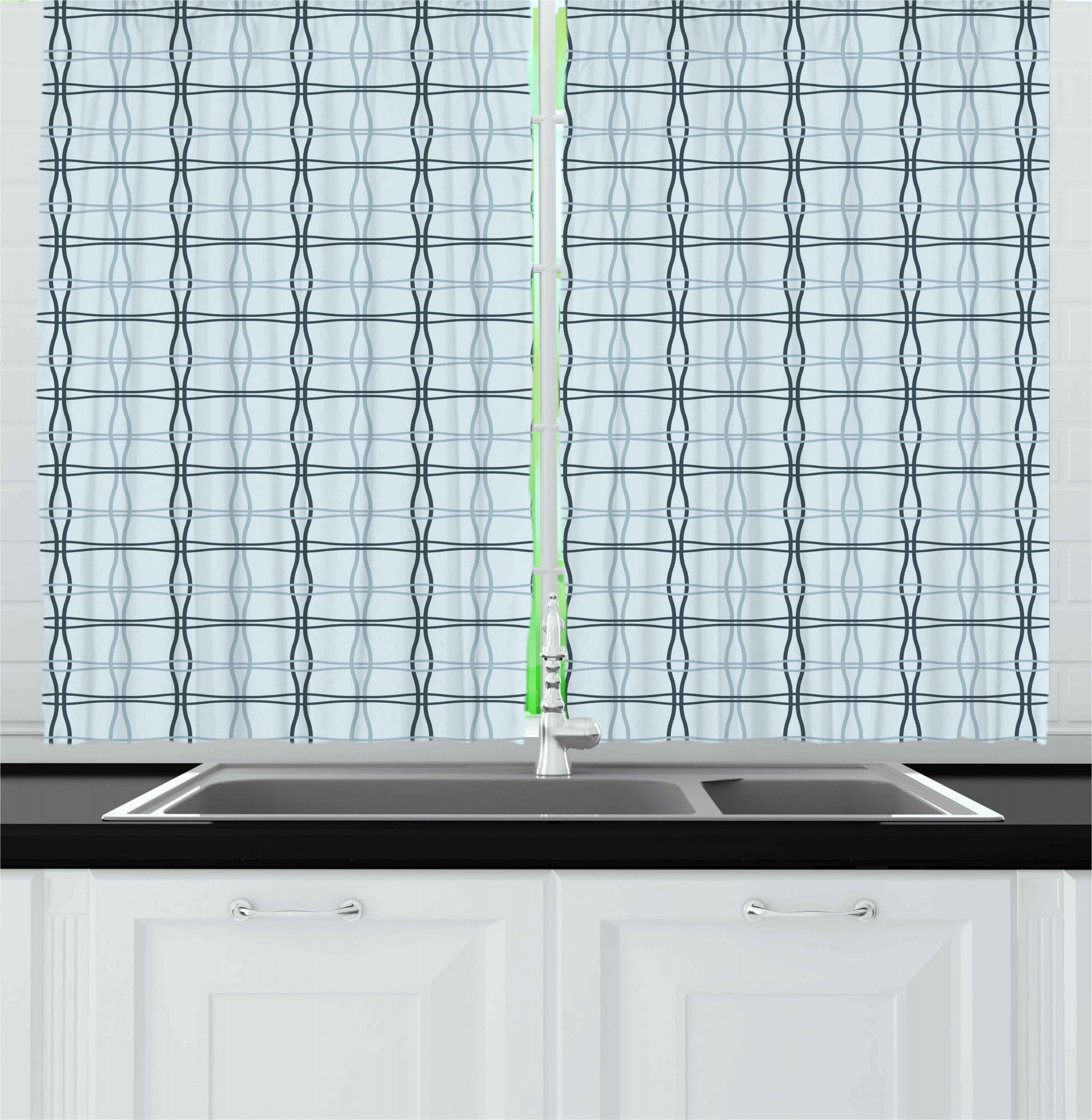 Ambesonne Blue Kitchen Curtains, Square Wavy Lines Patterns, 55"x45 ...