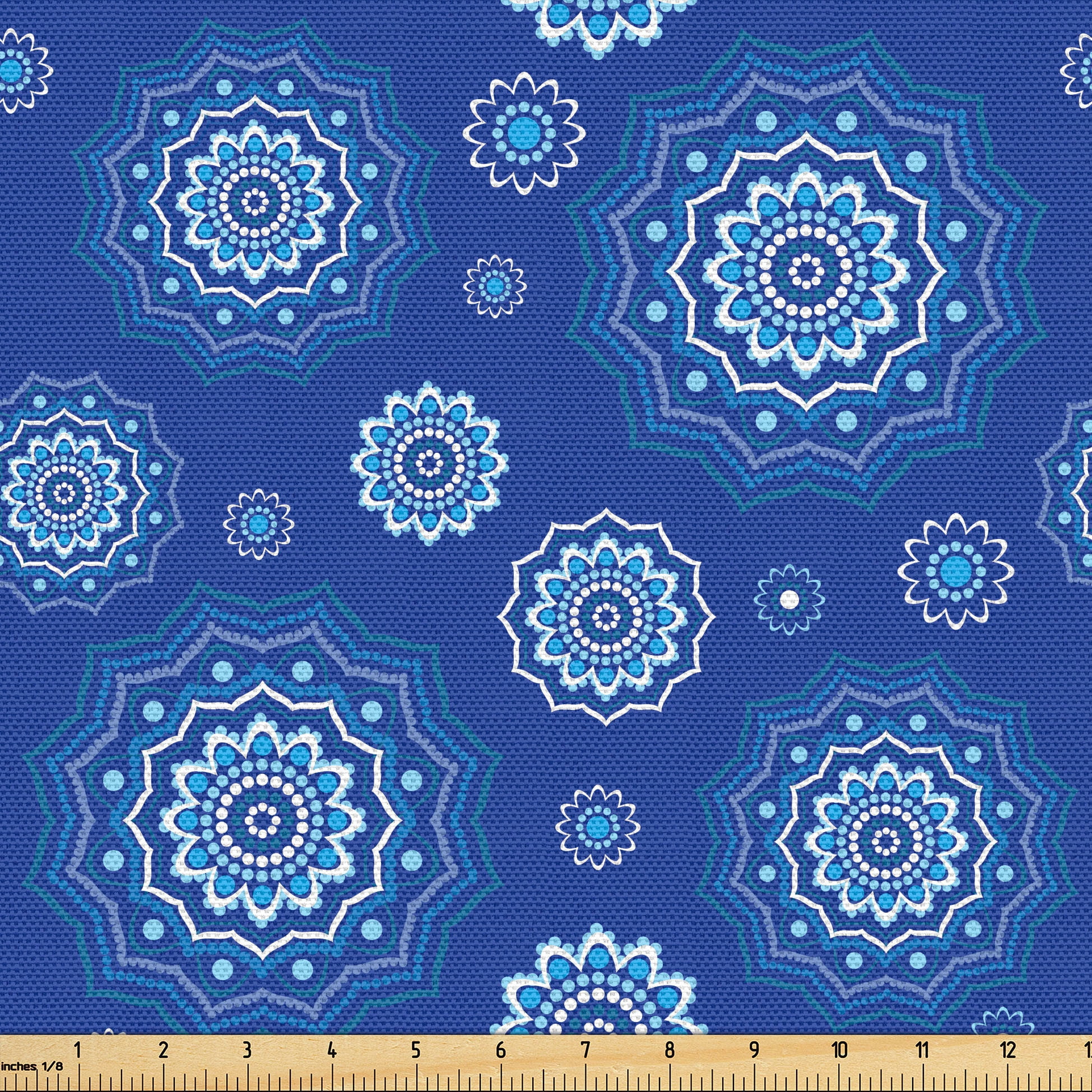 Ambesonne Blue Mandala Fabric by the Yard Upholstery, Floral ...