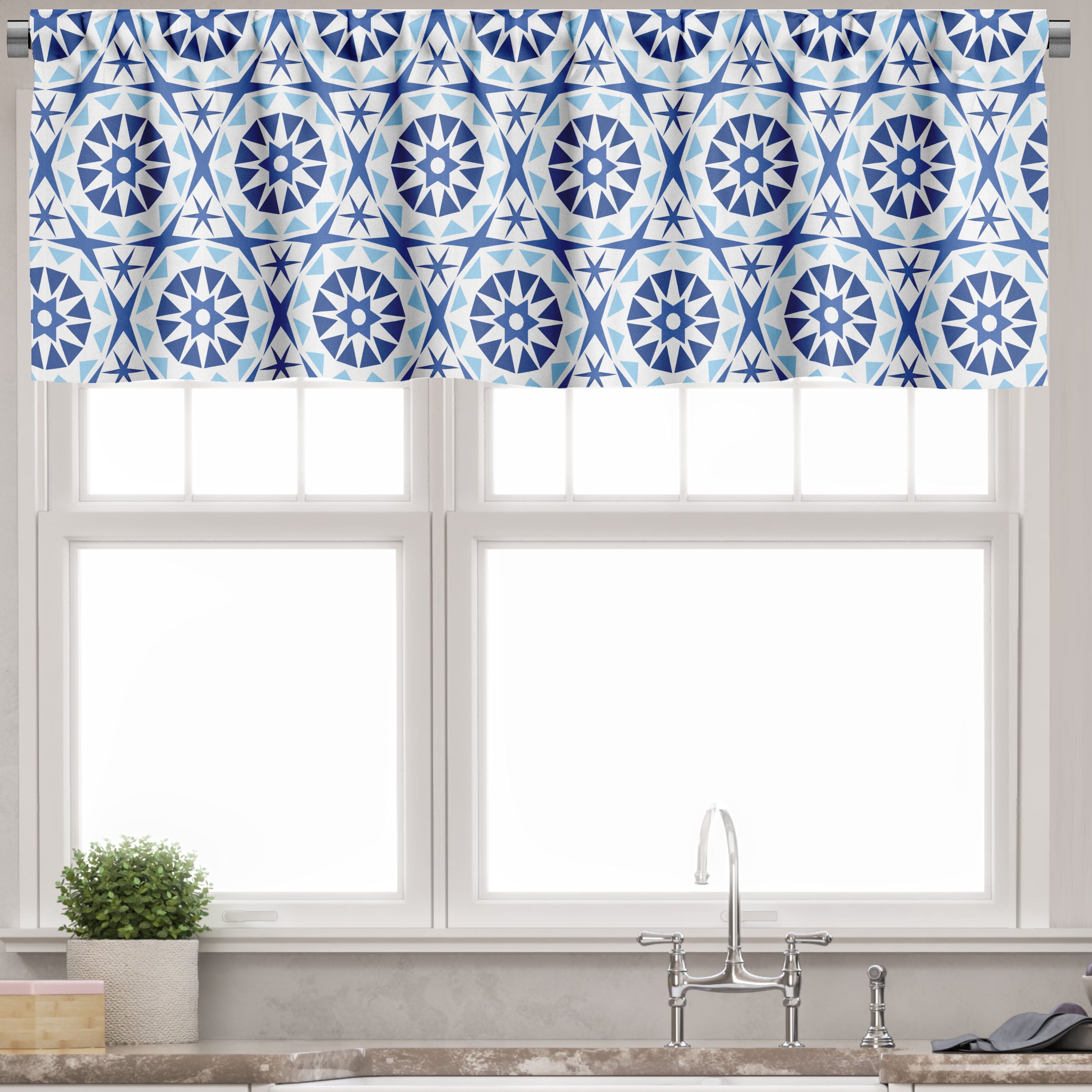 Ambesonne Blue Mandala Window Valance Abstract Flower Motif 54 X 12