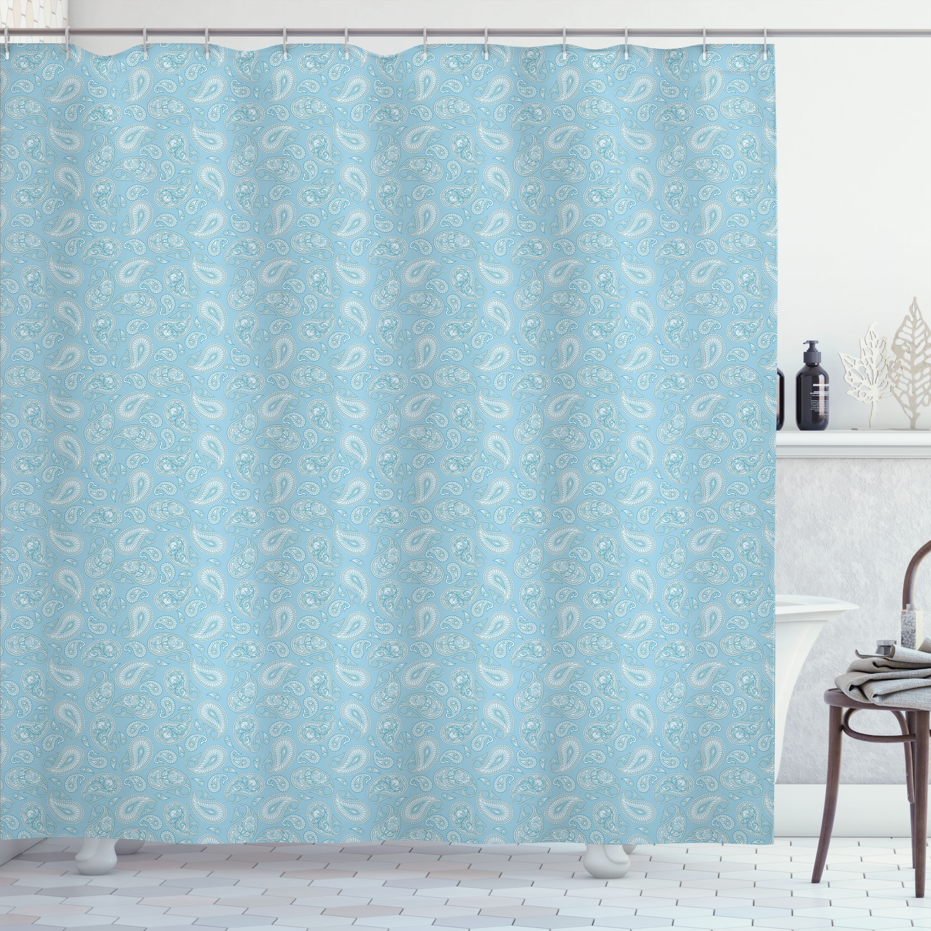 Ambesonne Blue Paisley Shower Curtain, Pine Cone Inspiration, 69"Wx84"L ...