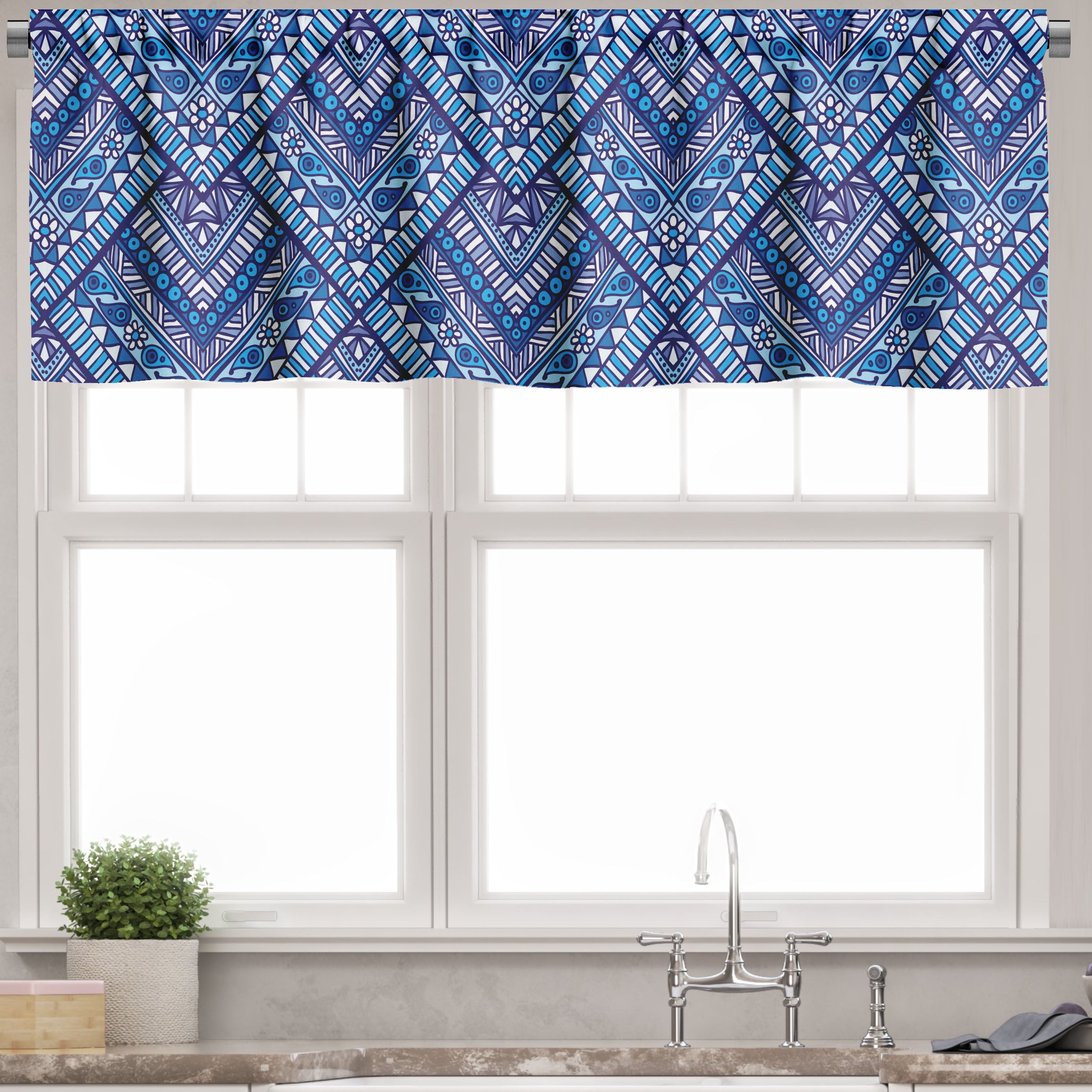 Ambesonne Blue Paisley Window Valance Classic Geometry Art 54 X 12