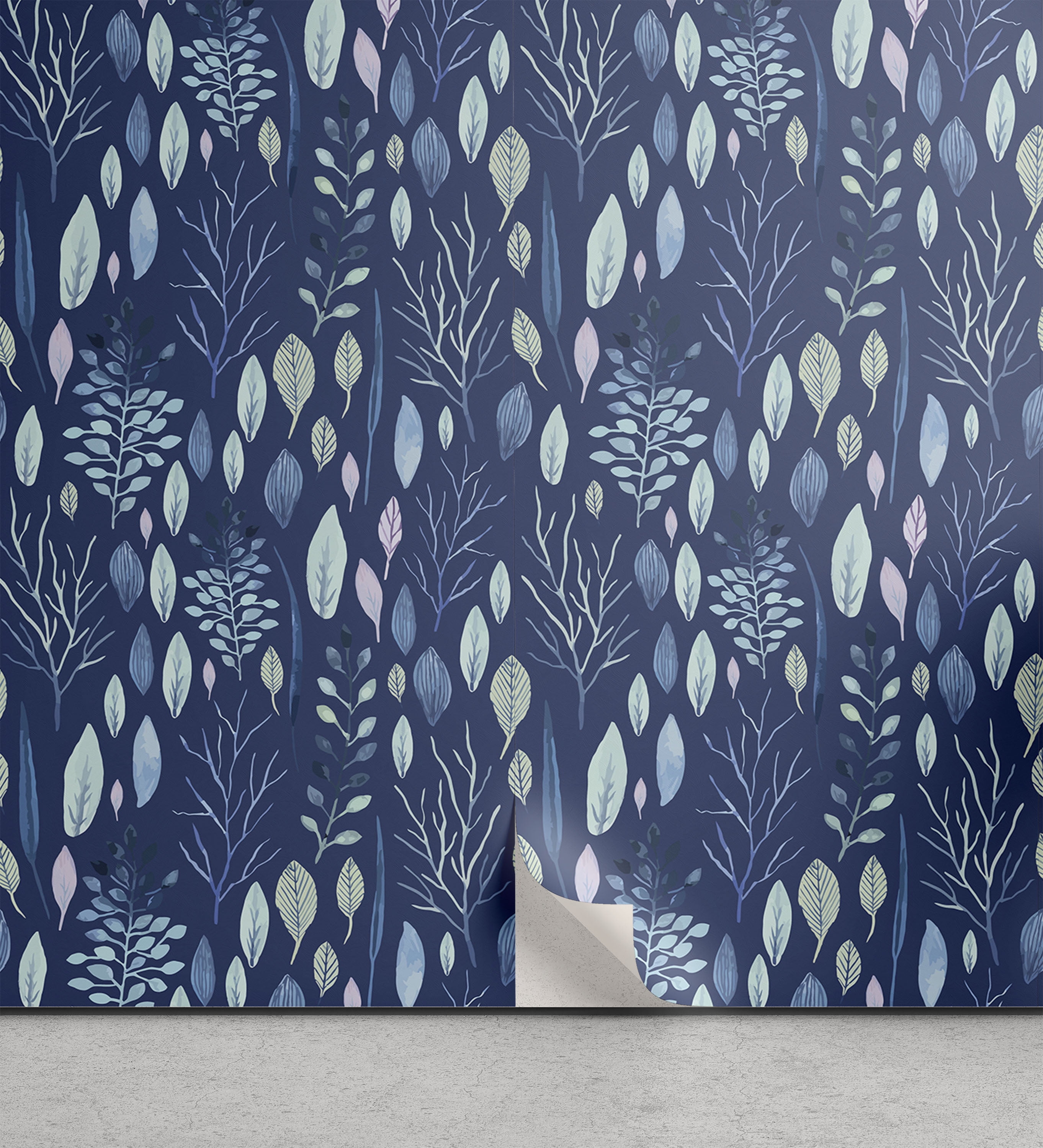 Ambesonne Blue Peel & Stick Wallpaper for Home, Watercolor Leaves Art ...