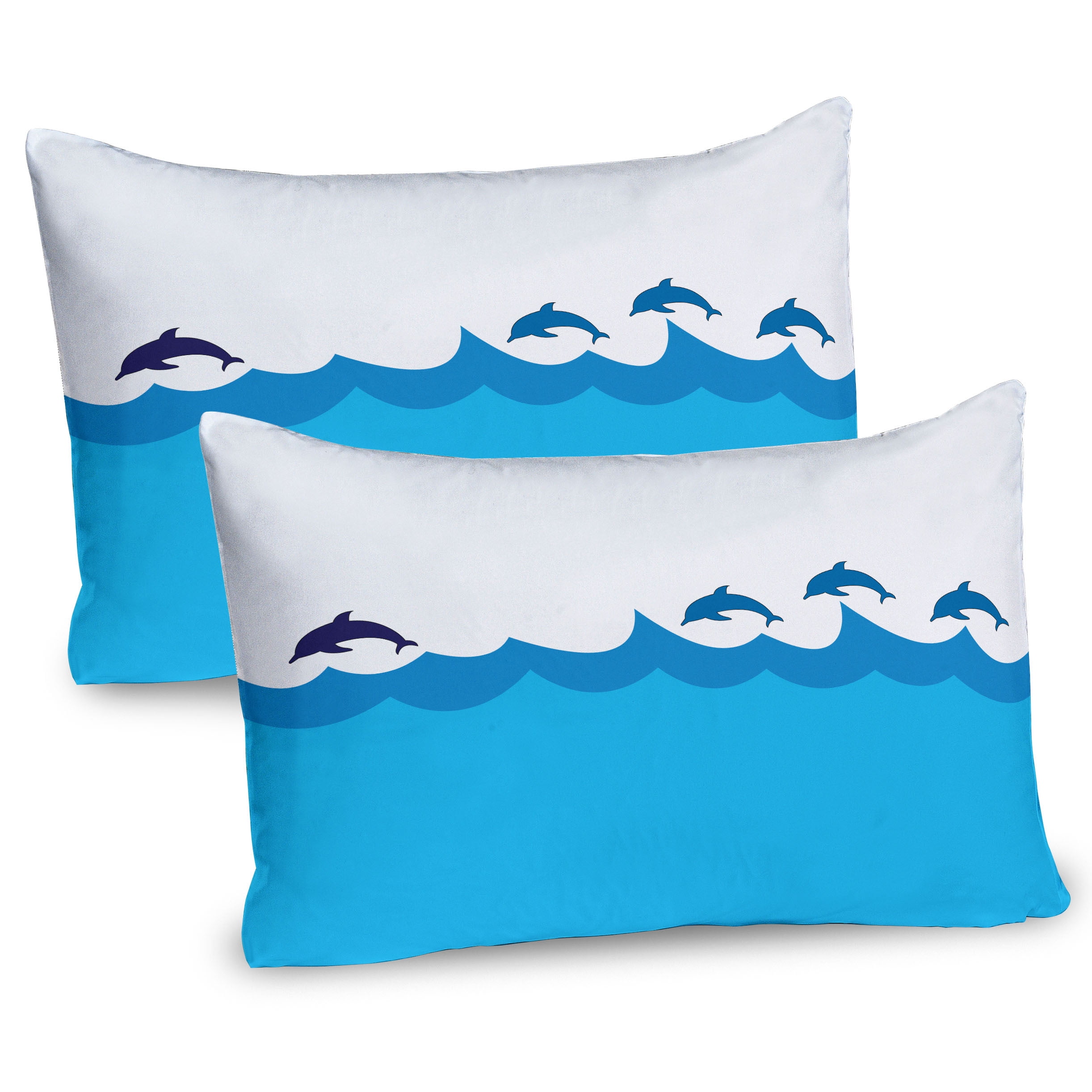 Ambesonne Blue Pillow Sham 2 Pack, Dolphins on Waves Ocean, 30"x20 ...