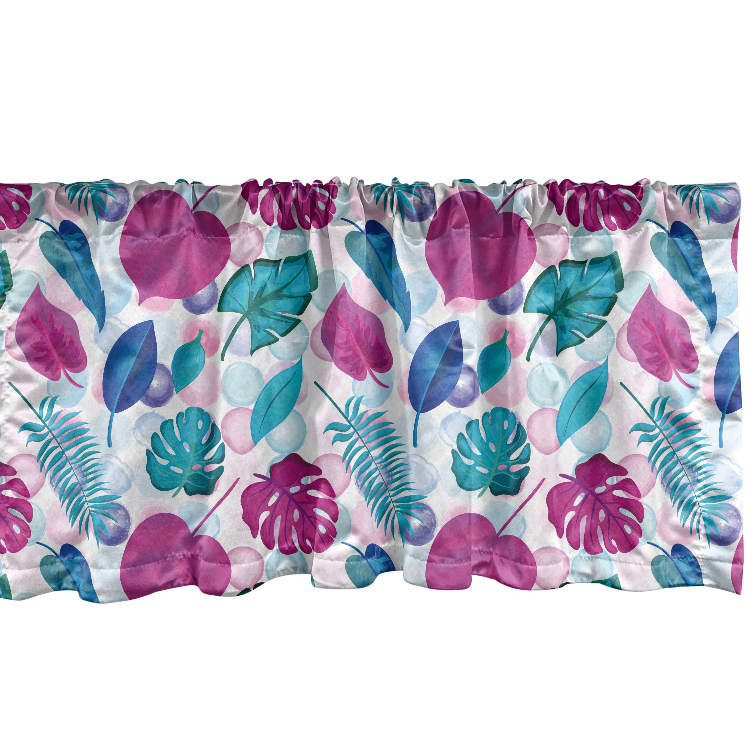 Ambesonne Blue and Pink Window Valance, Tropical Pattern with Abstract ...