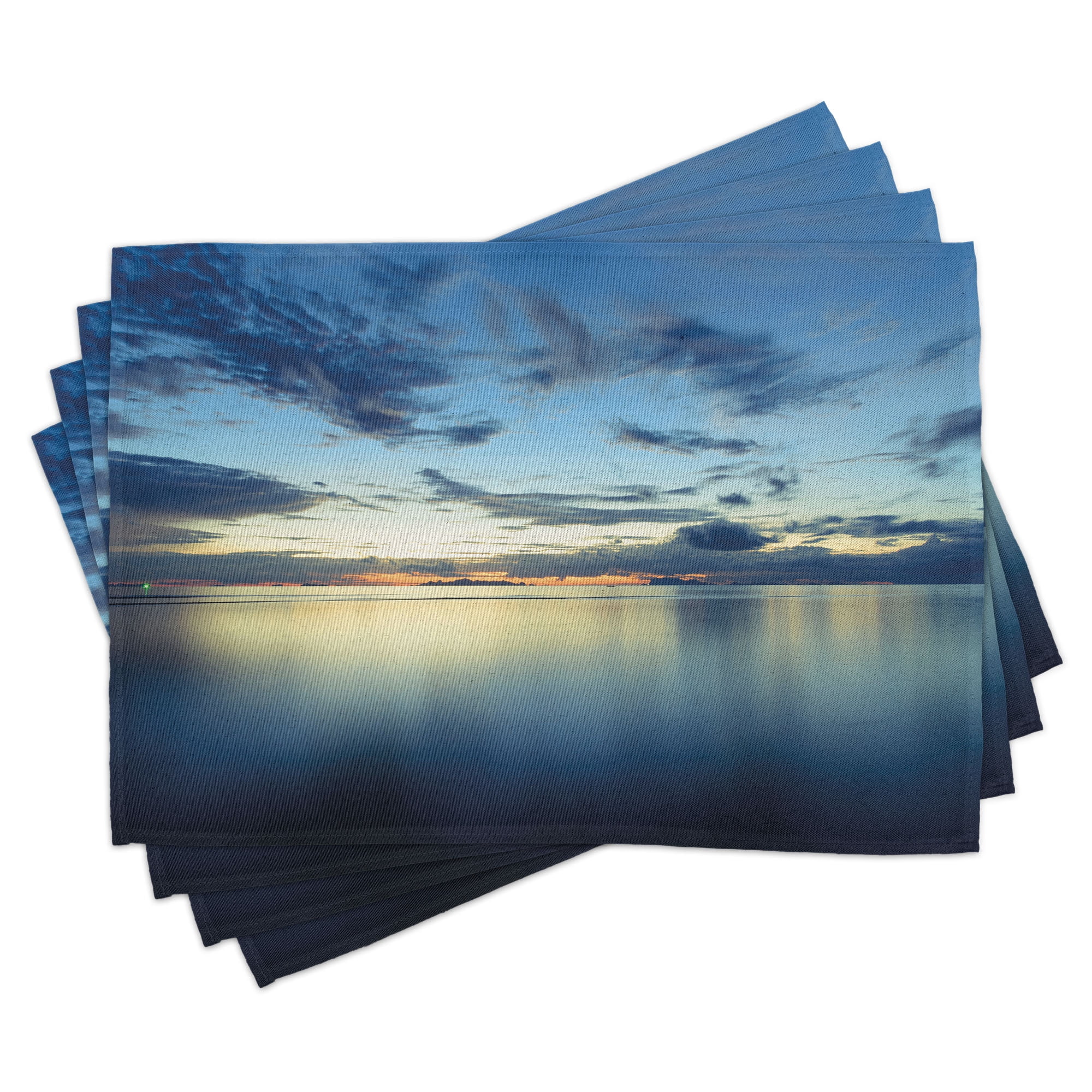 Ambesonne Blue Place Mats Set of 4, Dusk over Tropical Lagoon, Standard ...
