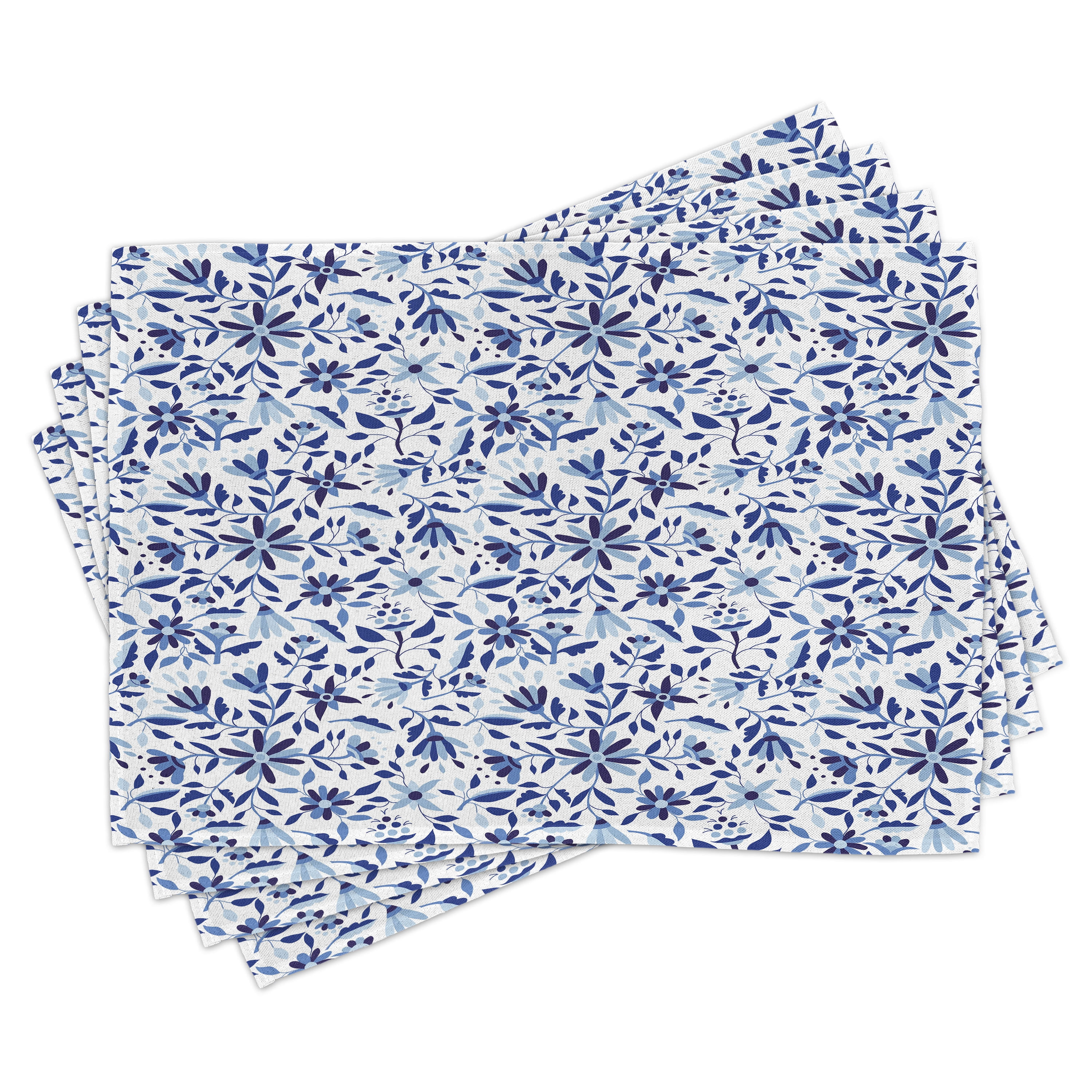 Ambesonne Blue Place Mats Set of 8, Modern Flowers Leaves Buds ...