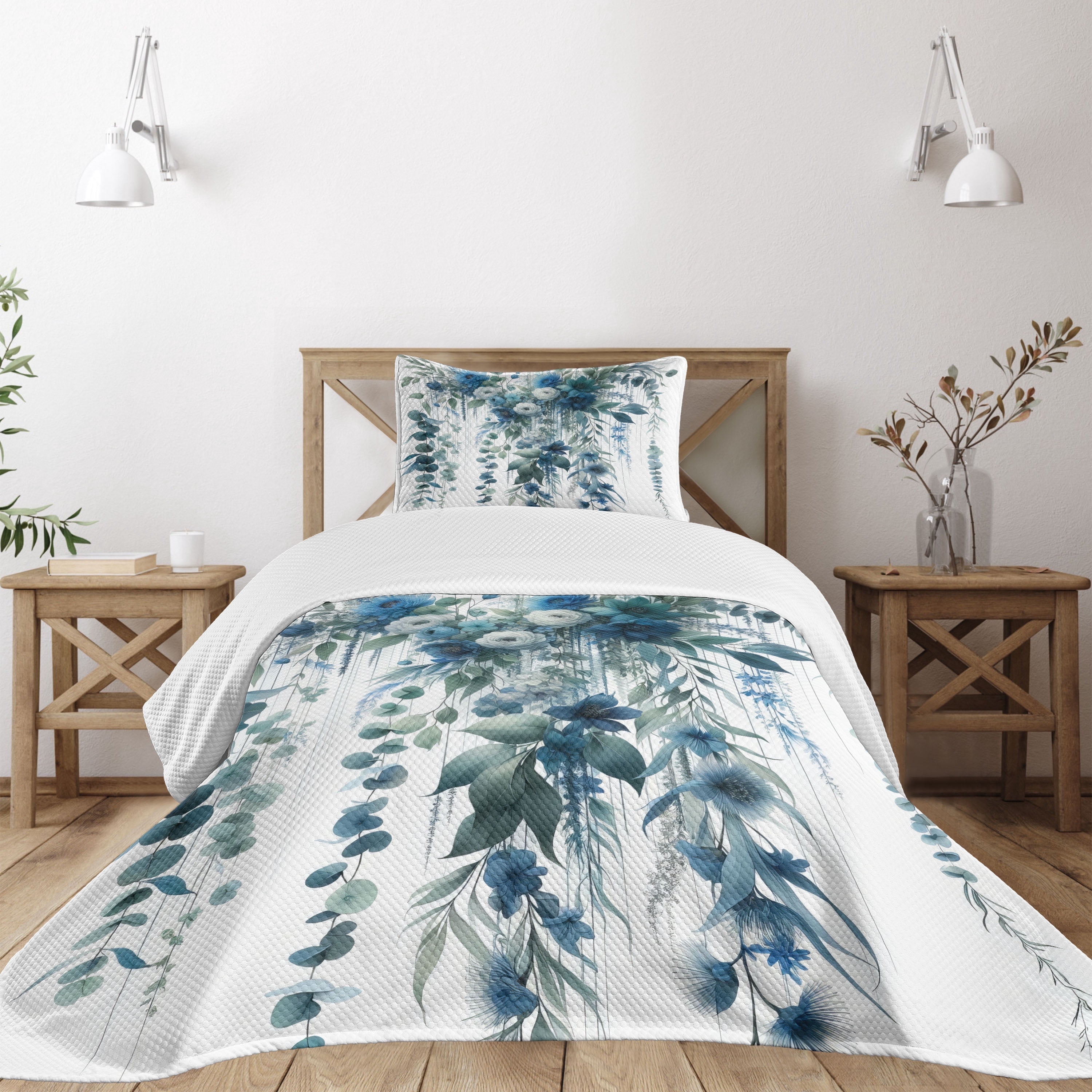 Ambesonne Blue Quilted Bedspread Set 2 Pcs, Cold Colored Weeping ...