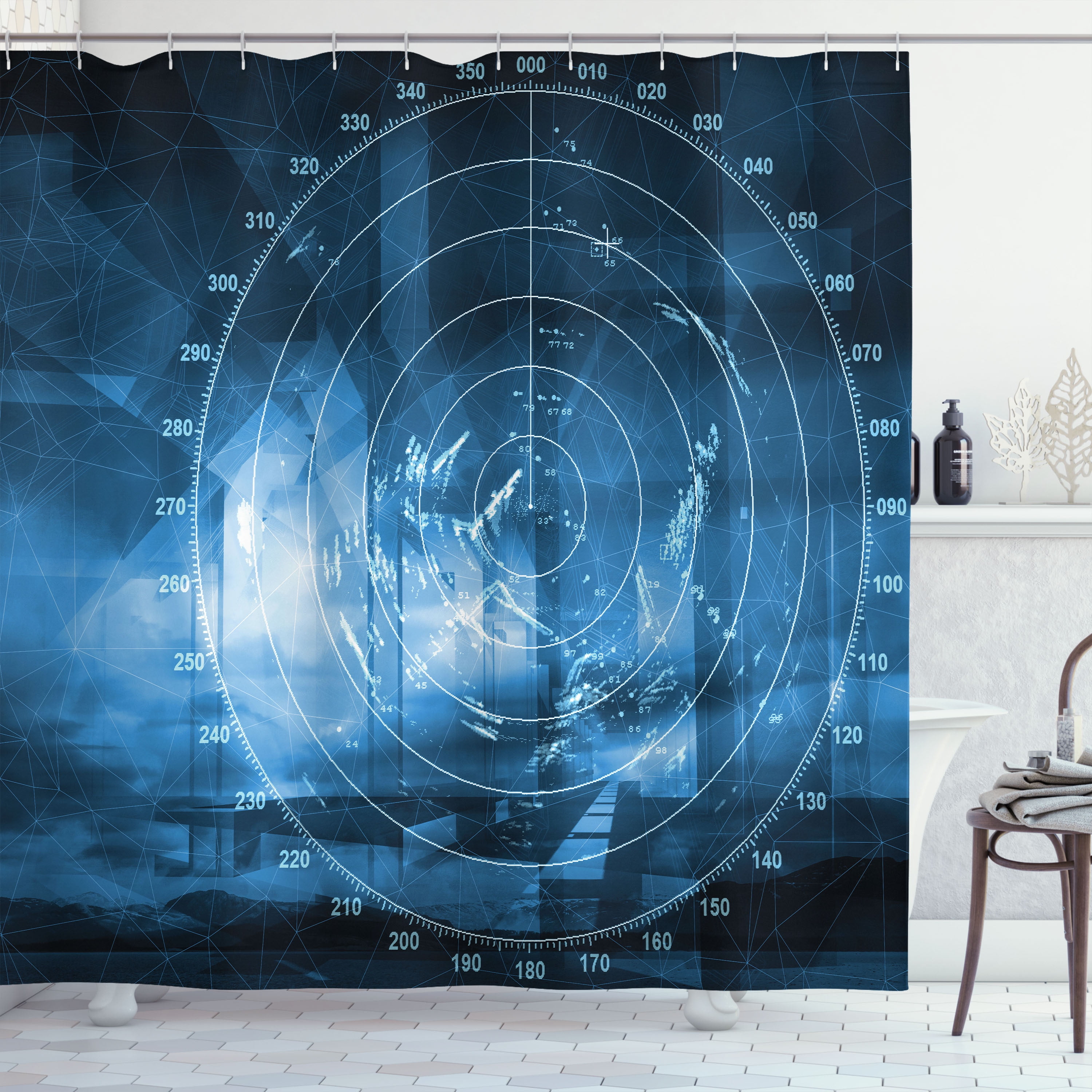 Ambesonne Blue Shower Curtain, Digital Futuristic Ship, 69"Wx75"L, Blue ...