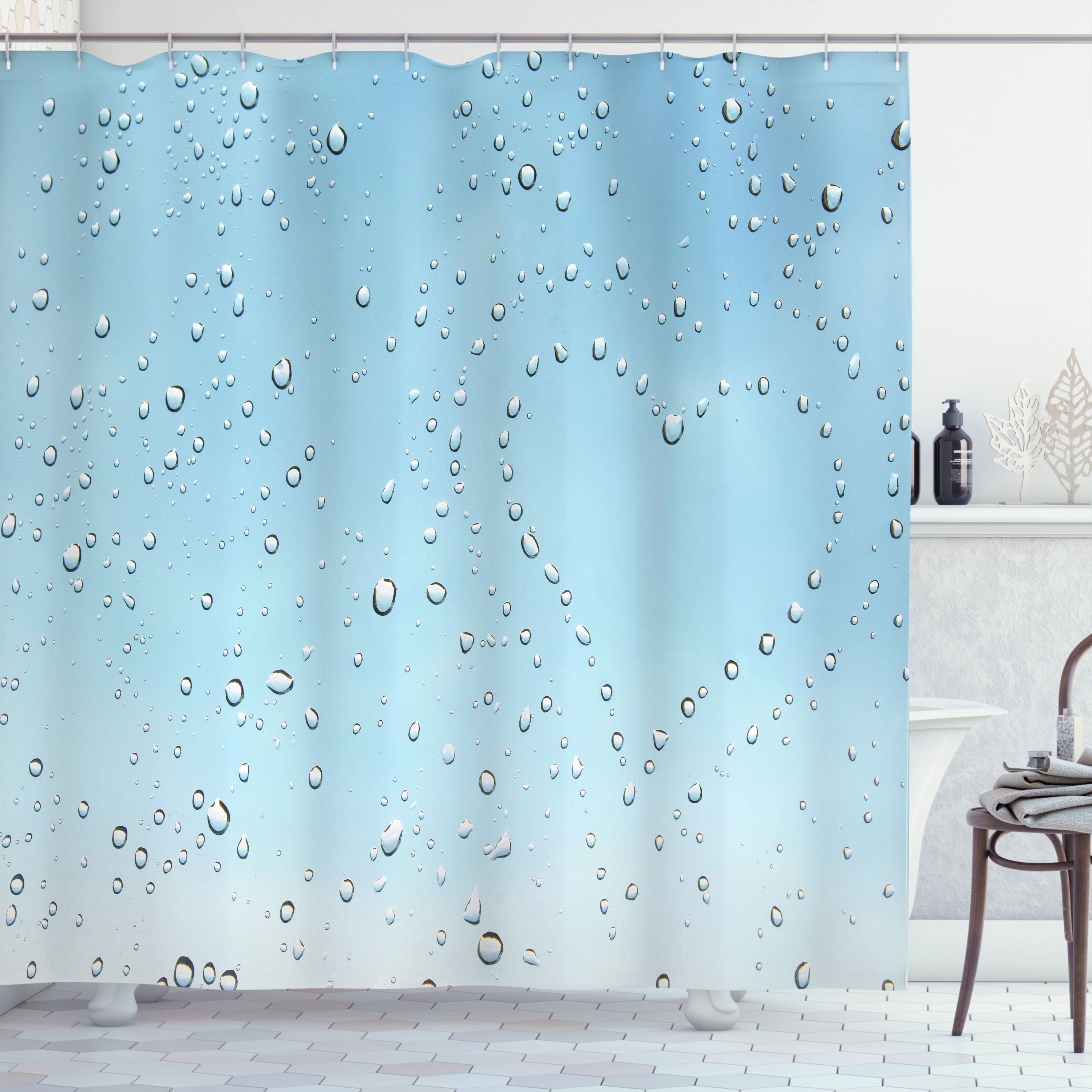 Ambesonne Blue Shower Curtain, Heart from Droplets Rain, 69"Wx70"L ...