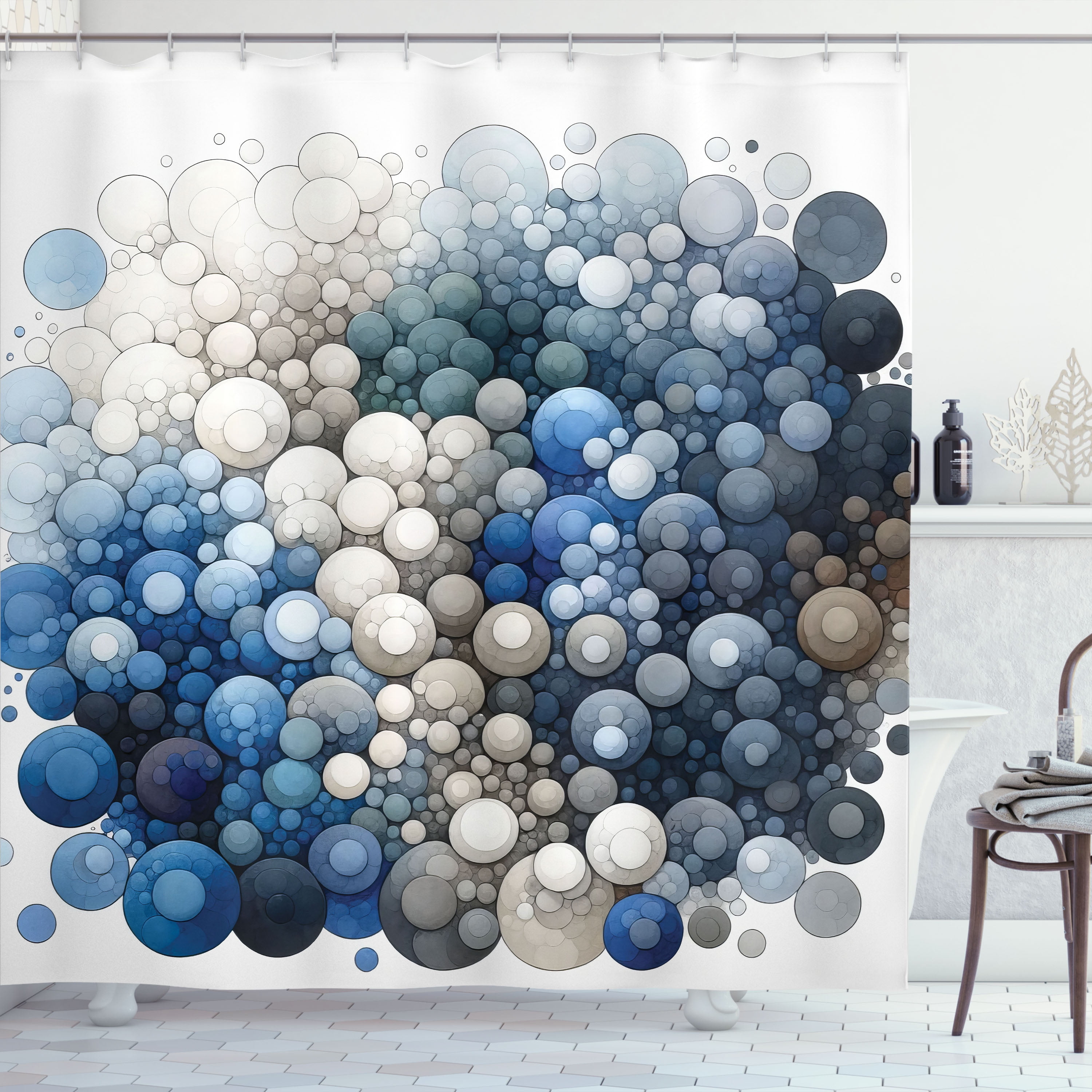 Ambesonne Blue Shower Curtain, Modern Watercolor Circle Blots, 69"Wx75 ...