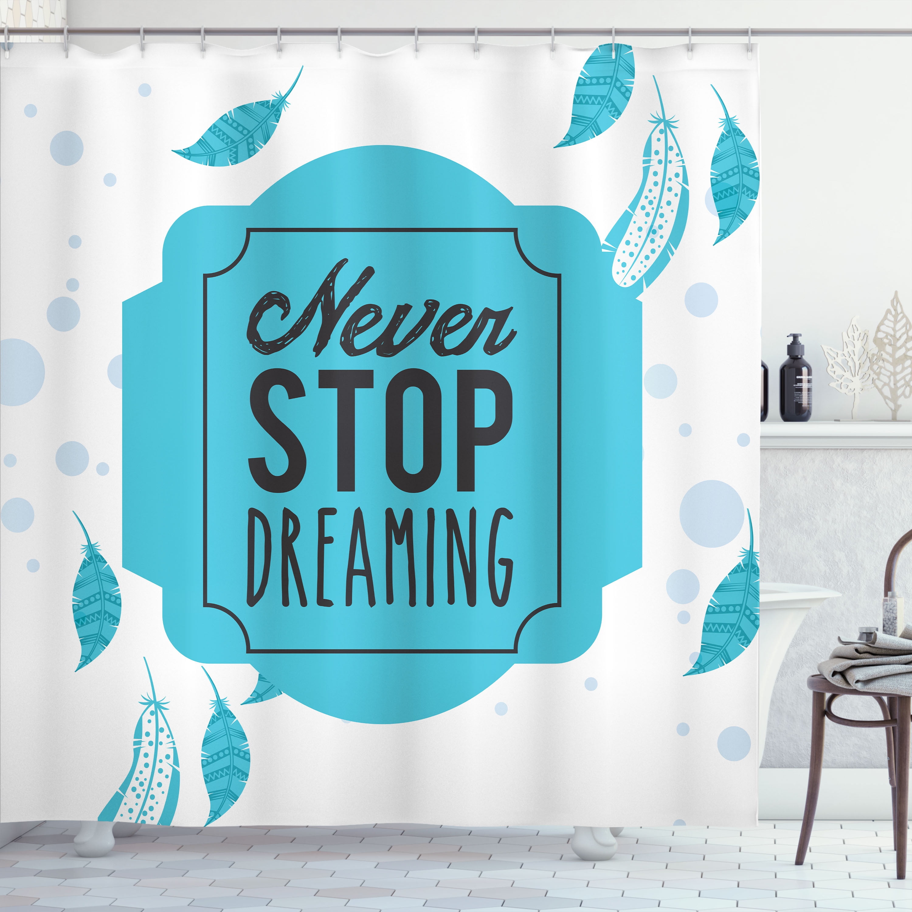 Ambesonne Blue Shower Curtain, Never Stop Dreaming Words, 69"Wx70"L ...