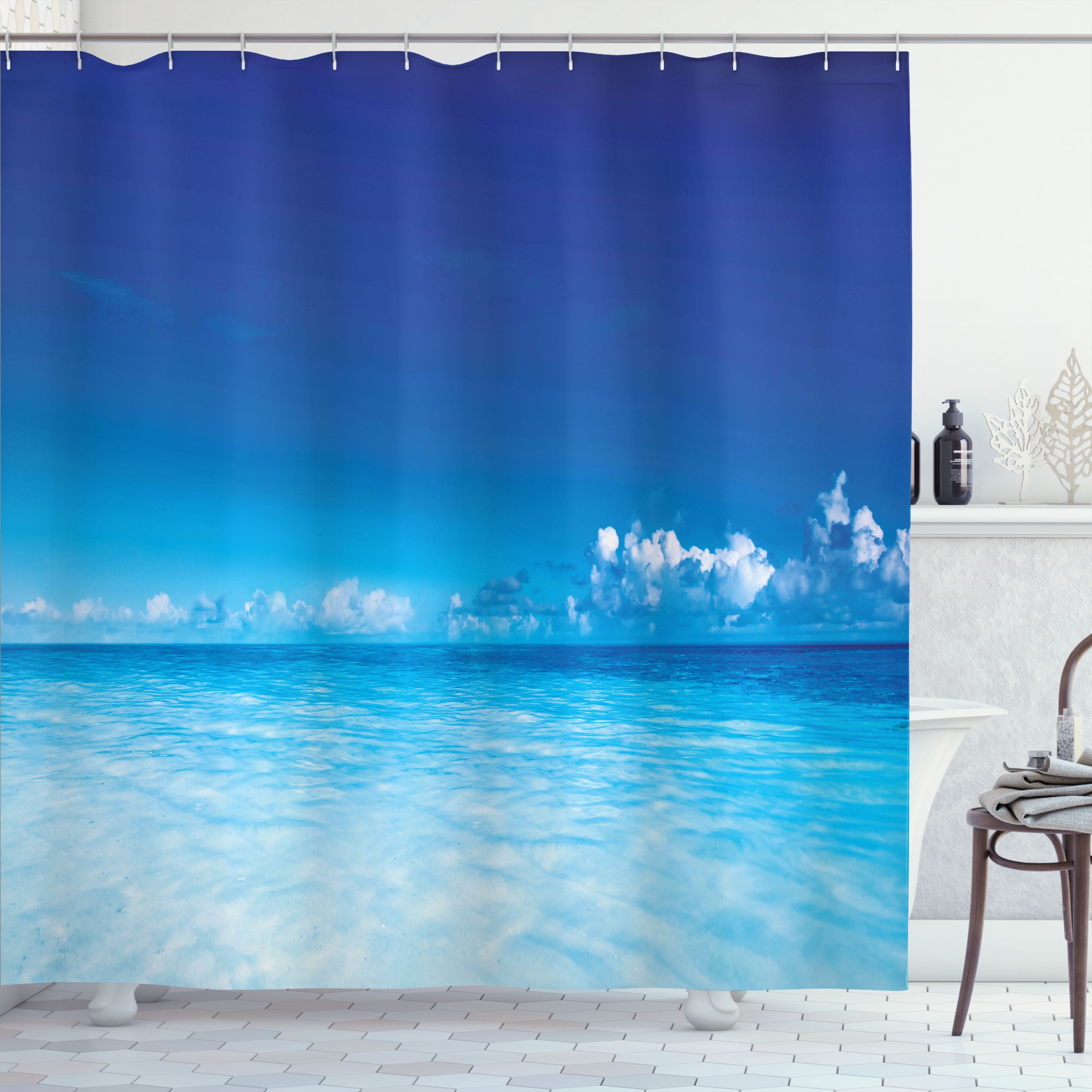 Ambesonne Blue Shower Curtain, Ocean Beach Sea Scenery, 69"Wx84"L ...