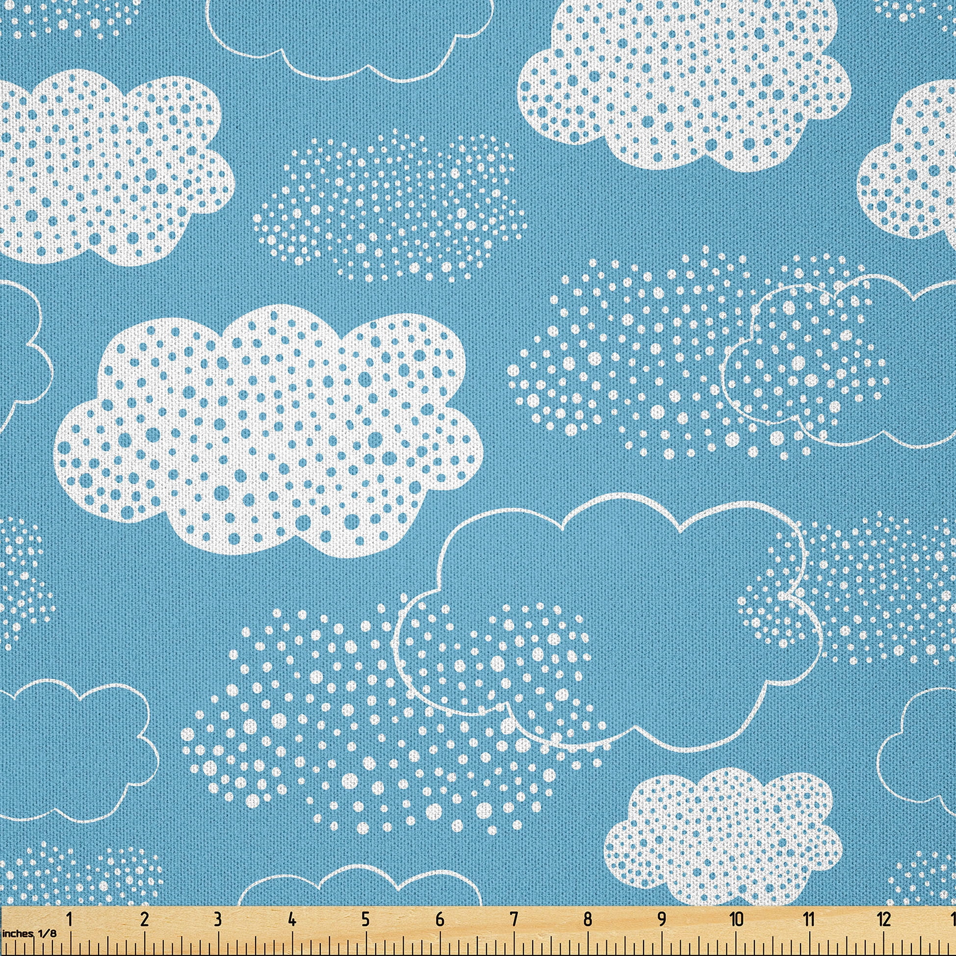 Ambesonne Blue Sky Fabric by the Yard Microfiber, Dotted Fluffy ...
