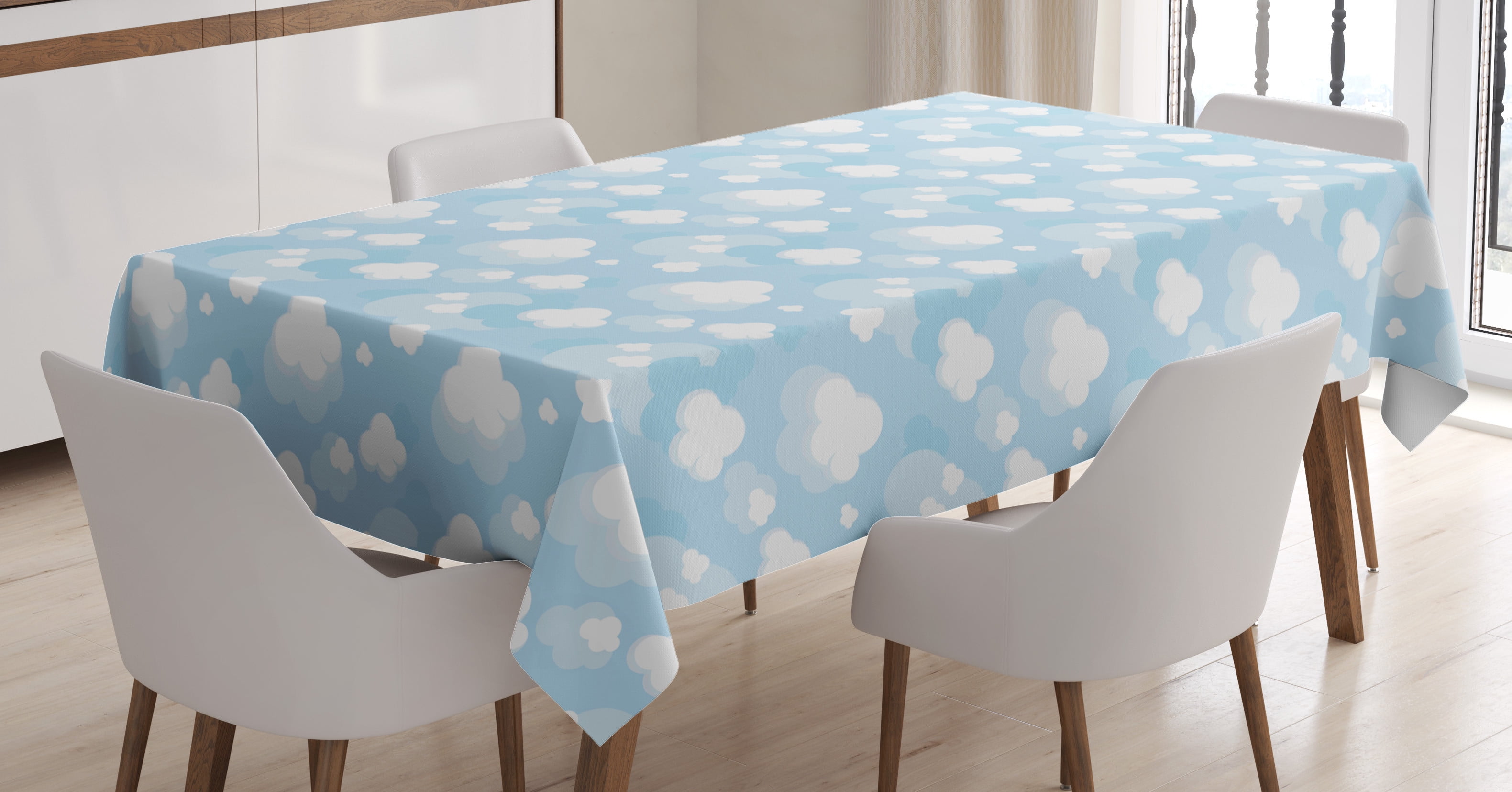 Ambesonne Blue Sky Tablecloth Rectangular Table Cover, Rhythmic Clouds ...