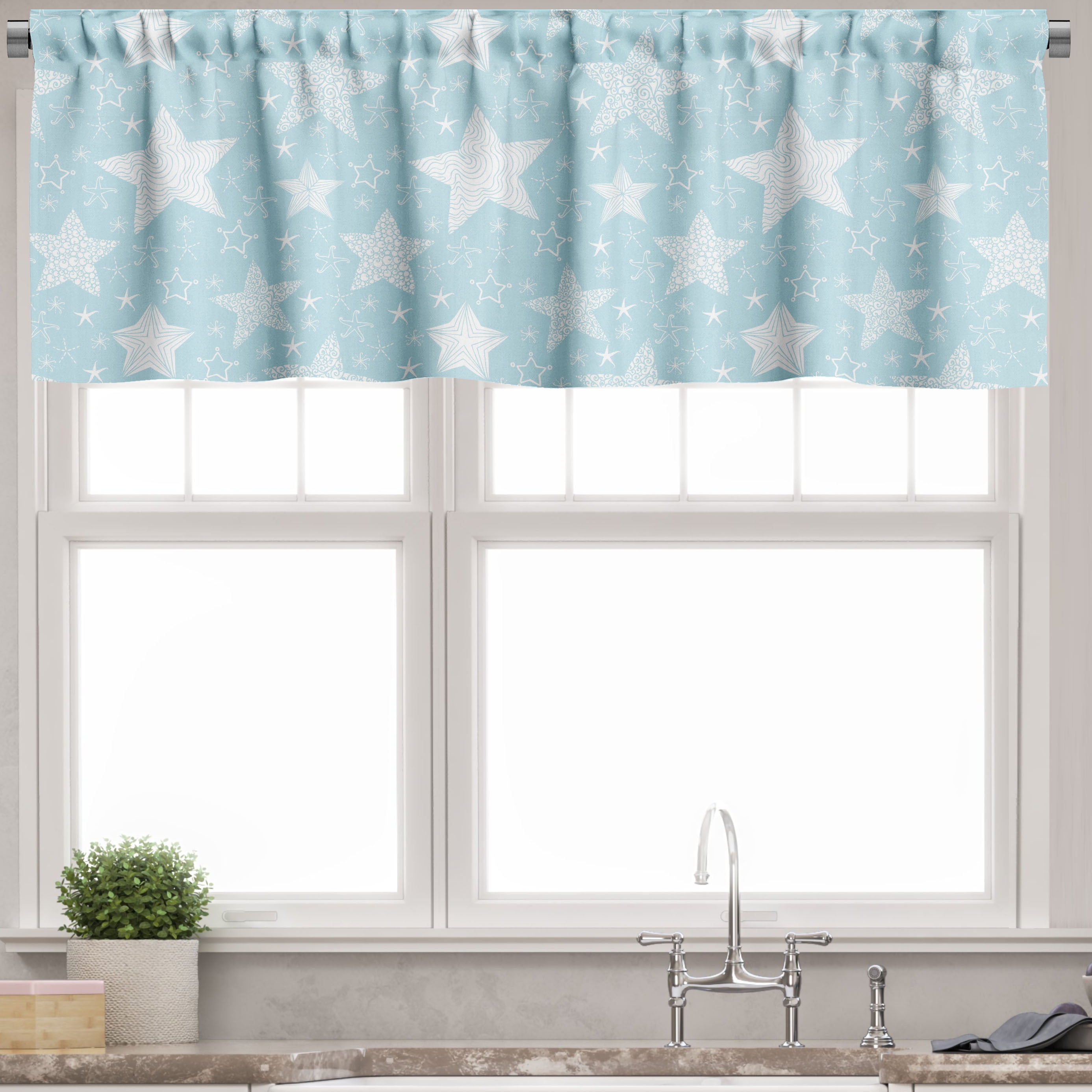 Ambesonne Blue Sky Valance Pack of 2, Stars Ornate on Blue, 54"X12 ...
