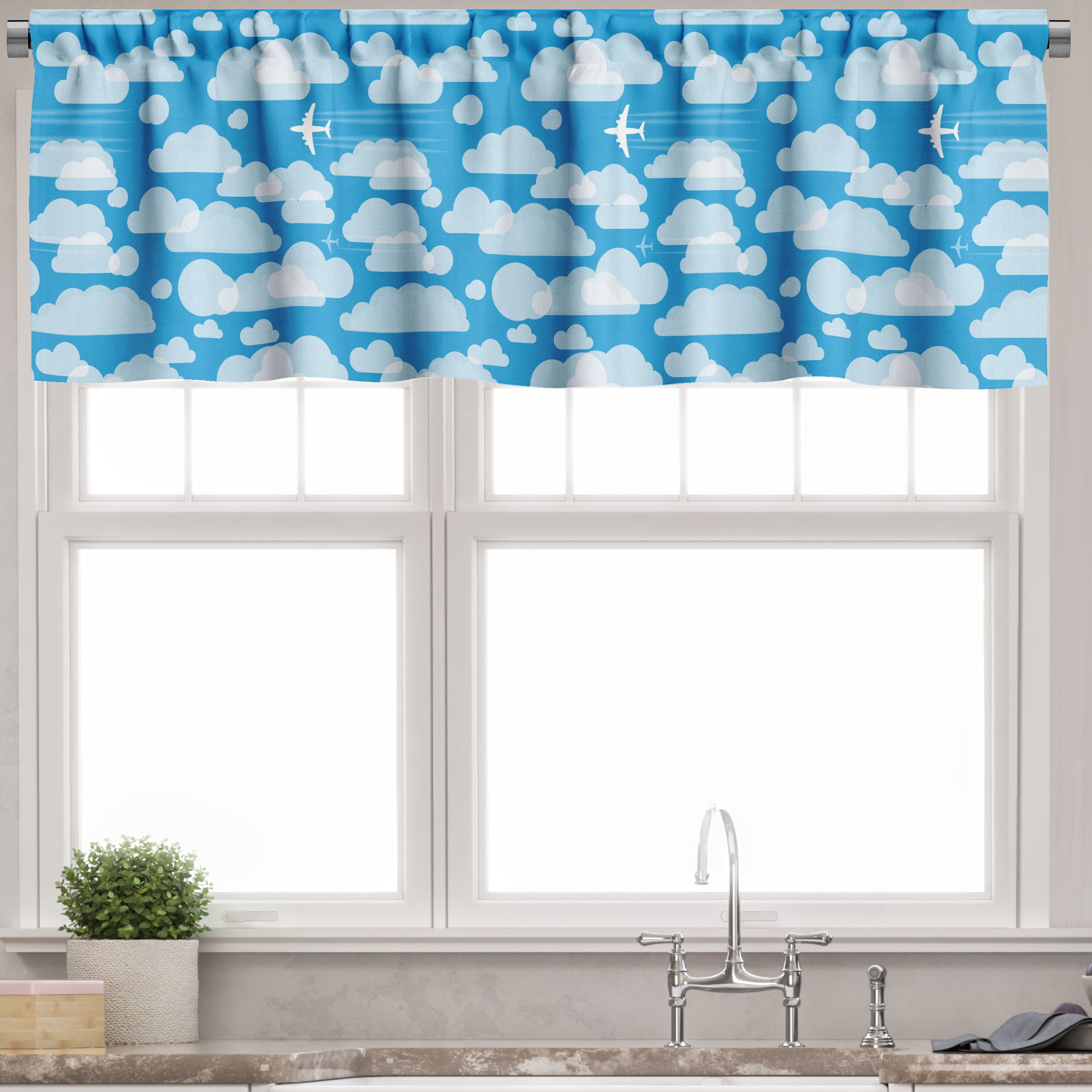 Ambesonne Blue Sky Window Valance, Airplane Flying Through, 54" X 18 ...