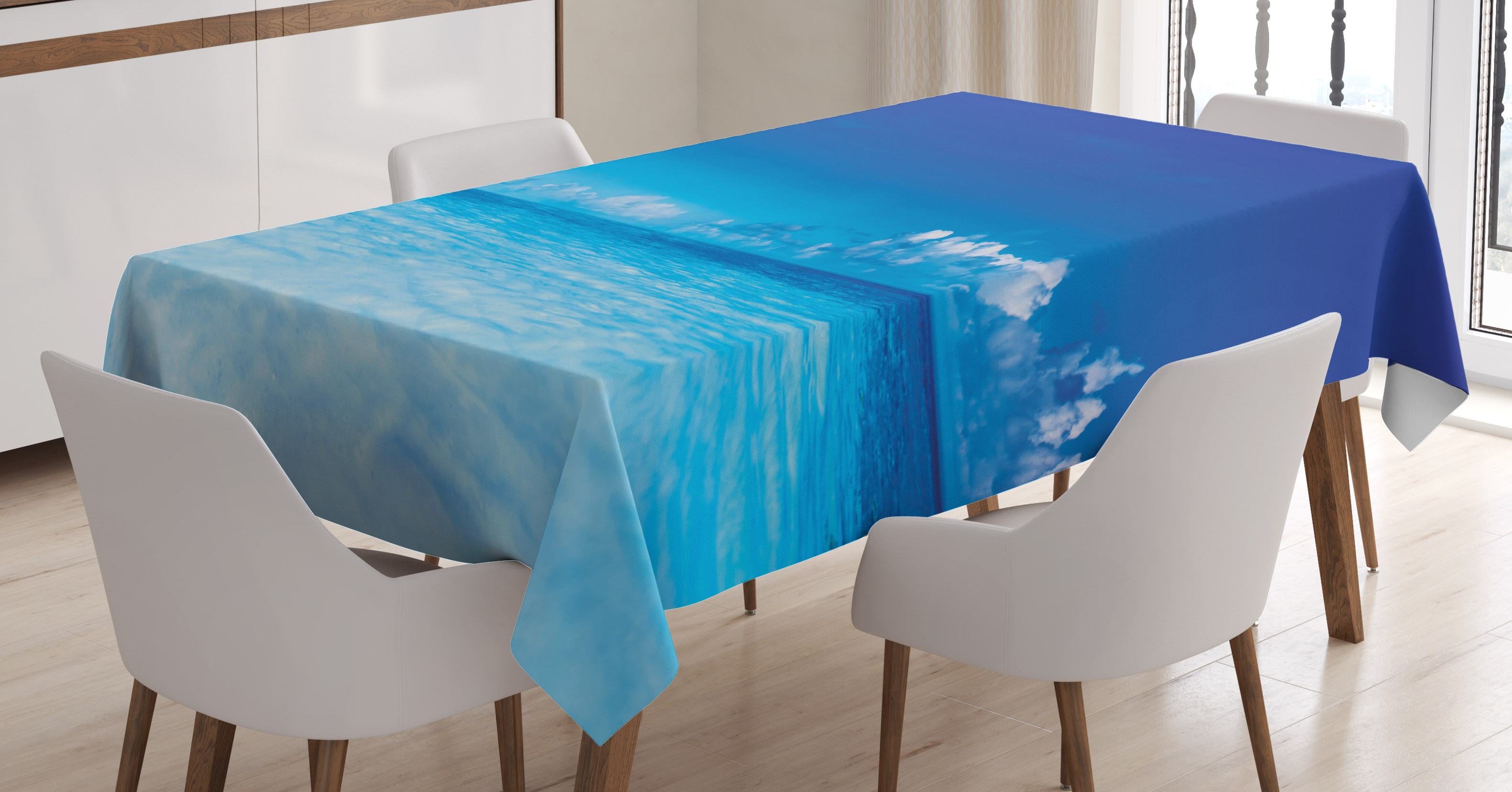 Ambesonne Blue Tablecloth Rectangular Table Cover, Ocean Beach Sea ...