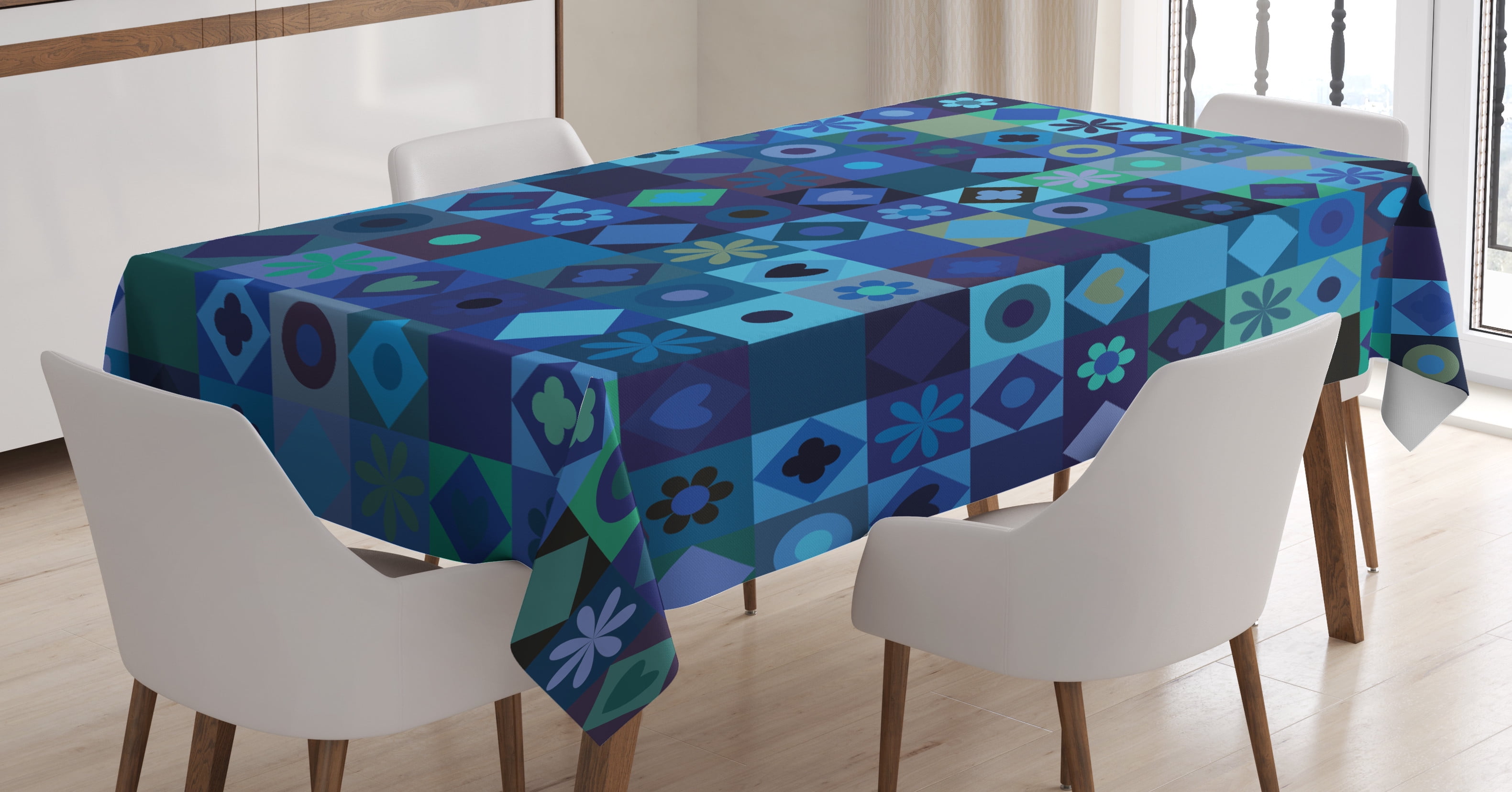 Ambesonne Blue Tablecloth Rectangular Table Cover, Play Cards Theme ...