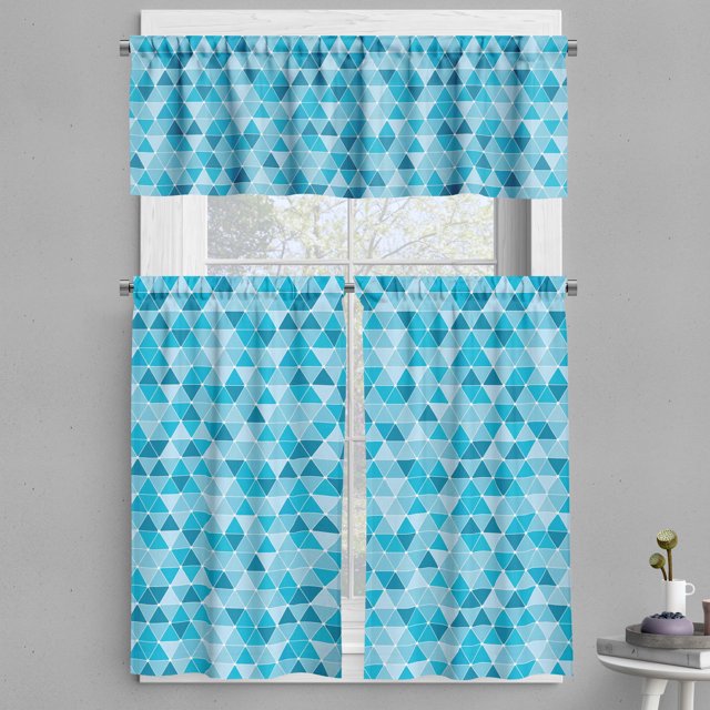 Ambesonne Blue Valance & Curtain, Geometric Triangles Mosaic, 55"x24 ...