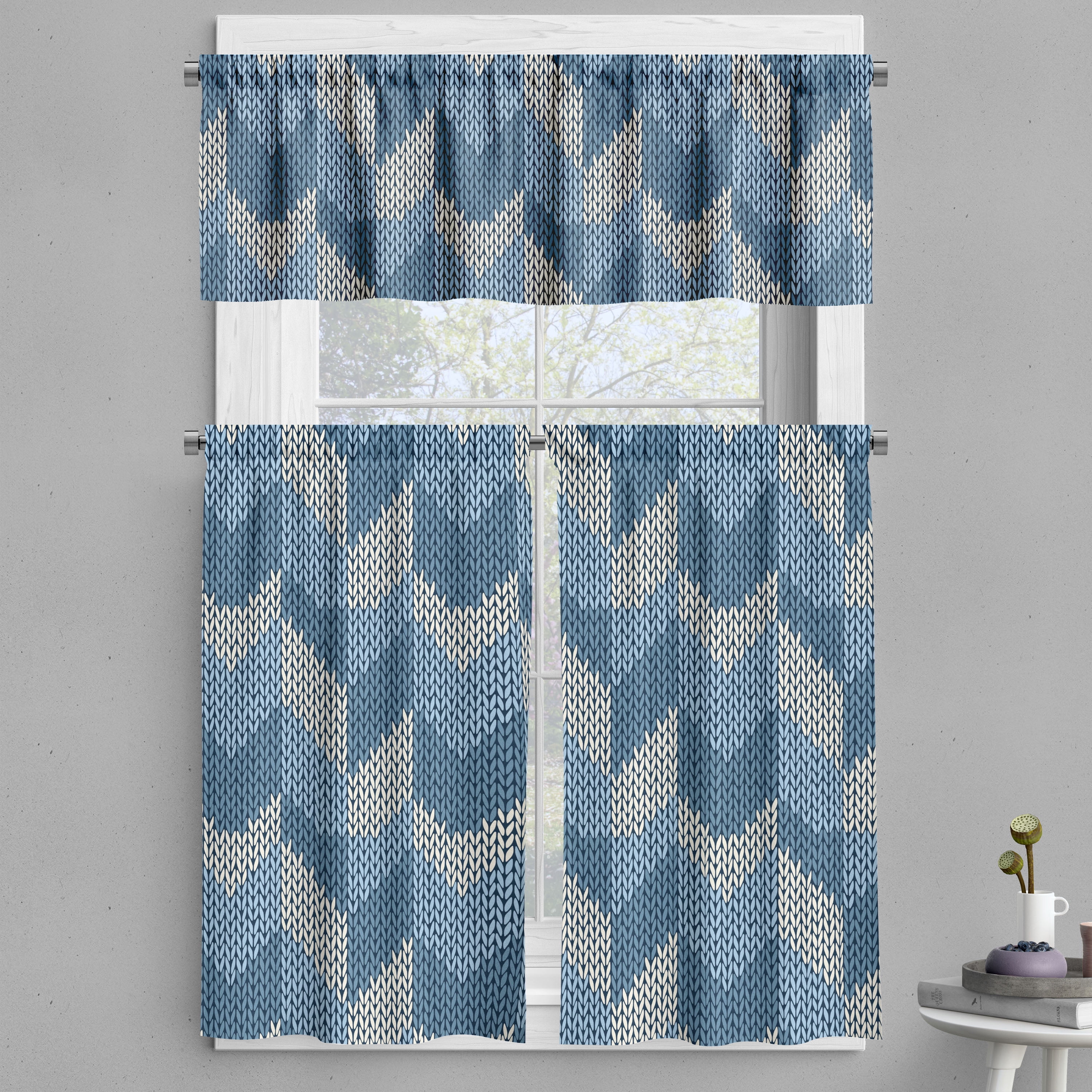 Ambesonne Blue Valance & Curtain, Nordic Scandinavian Retro, 55"x24 ...