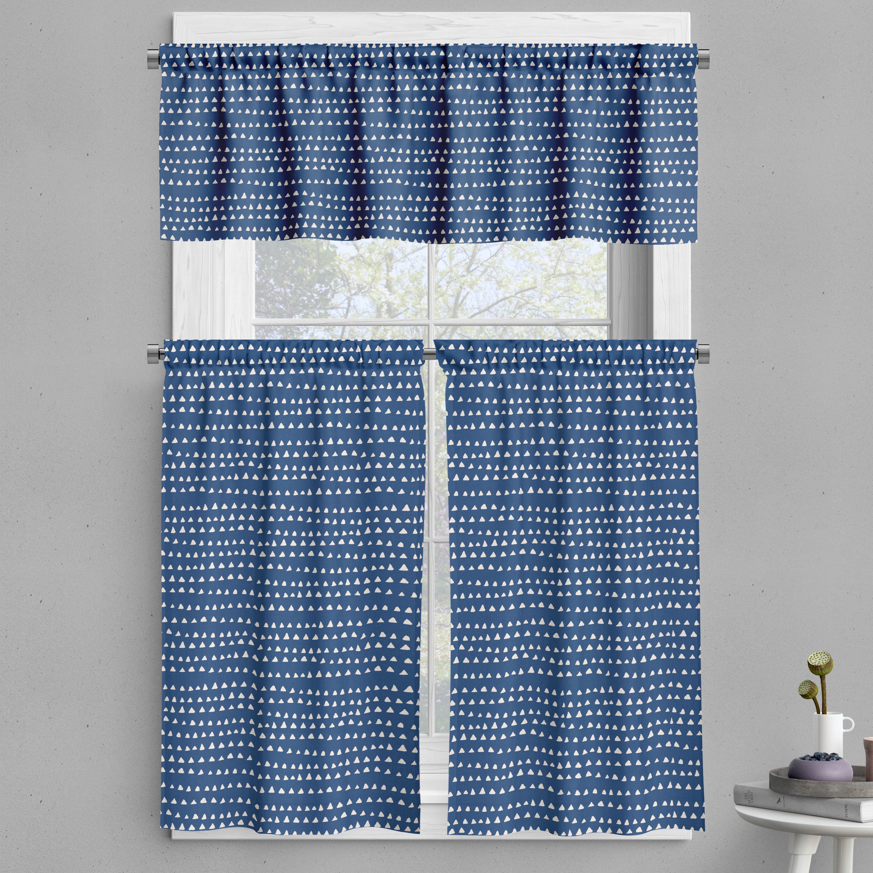 Ambesonne Blue White Valance & Curtain, Minimal Triangles, 55"x36 ...