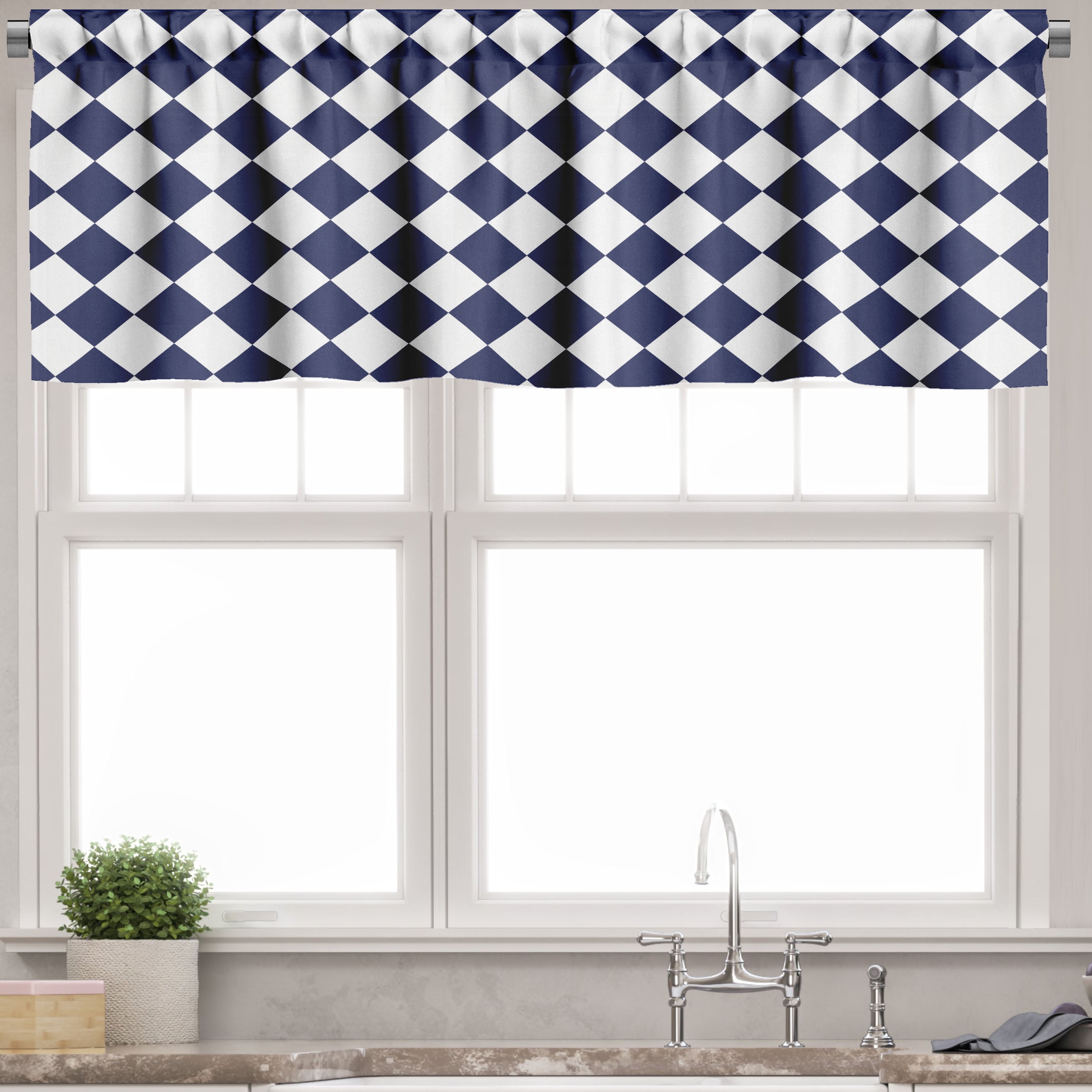 Ambesonne Blue Window Valance, Old Home Tile Inspired, 54" X 18", Navy ...