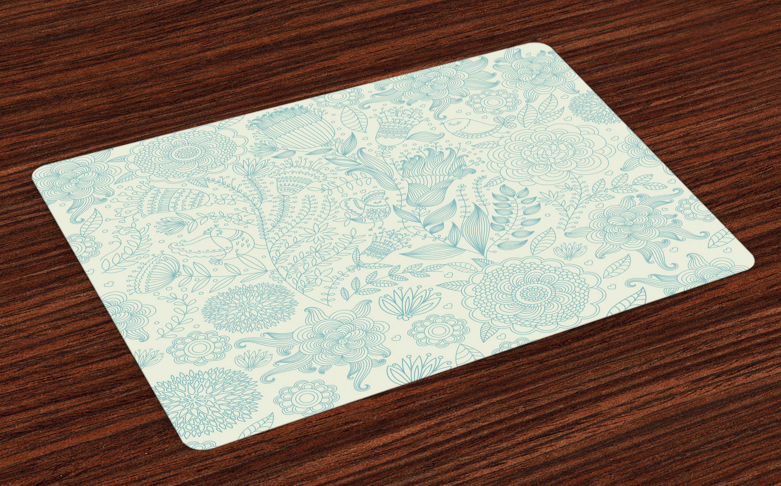 Ambesonne Blue and Green Place Mats Set of 4, Antique Flowers, Standard ...