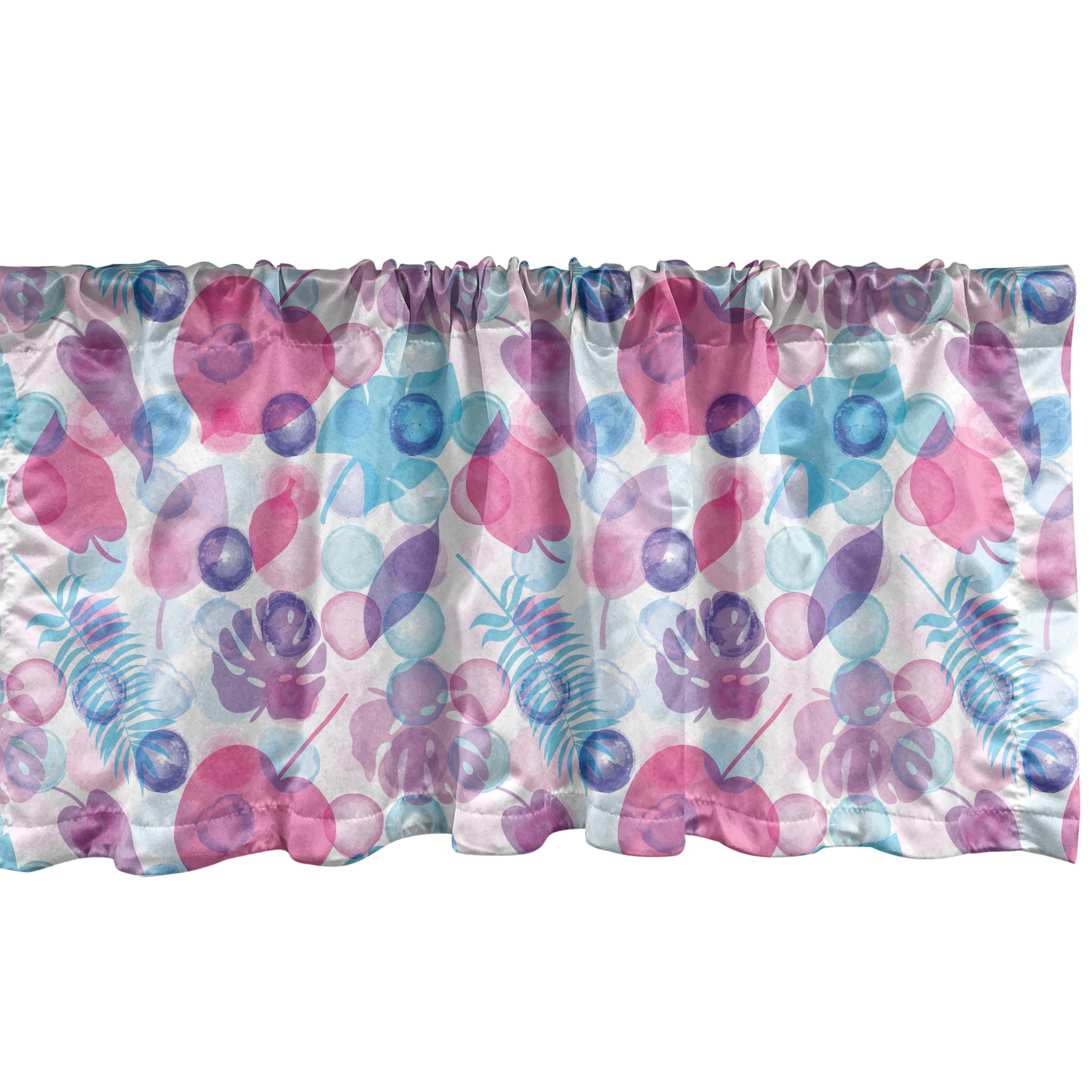 Ambesonne Blue and Pink Window Valance, Leaves on Bubbles, 54" X 18 ...