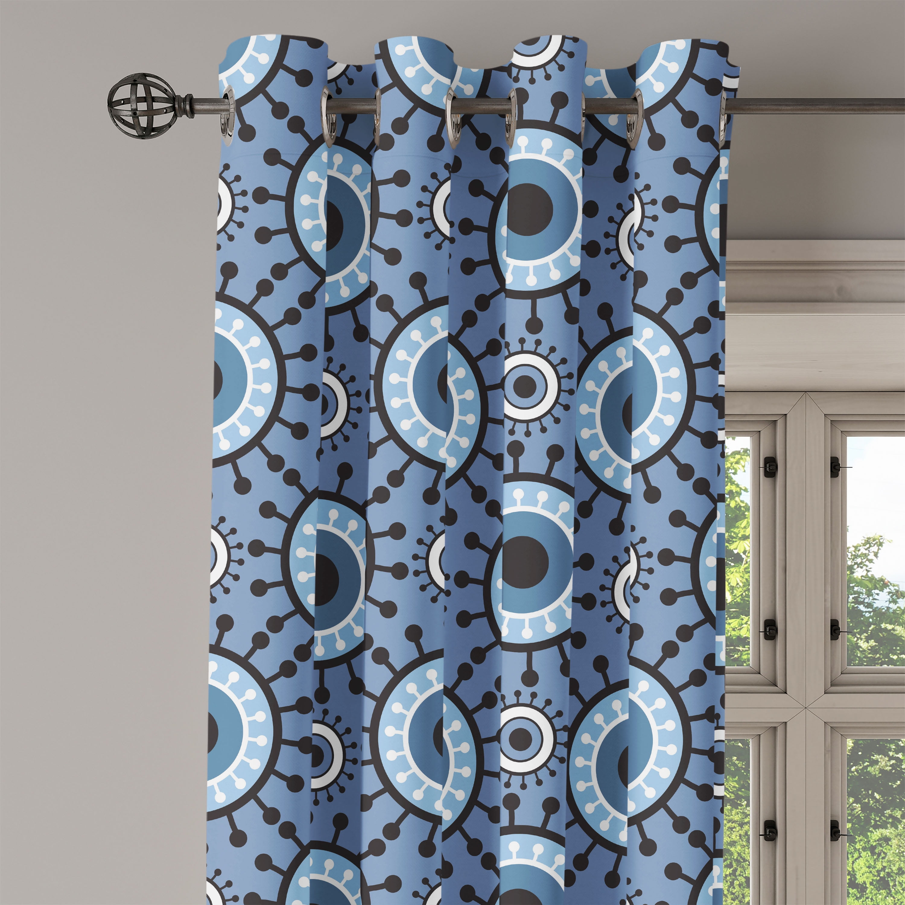 Ambesonne Blue and White Grommet Curtain Single Panel, Floral Circles ...