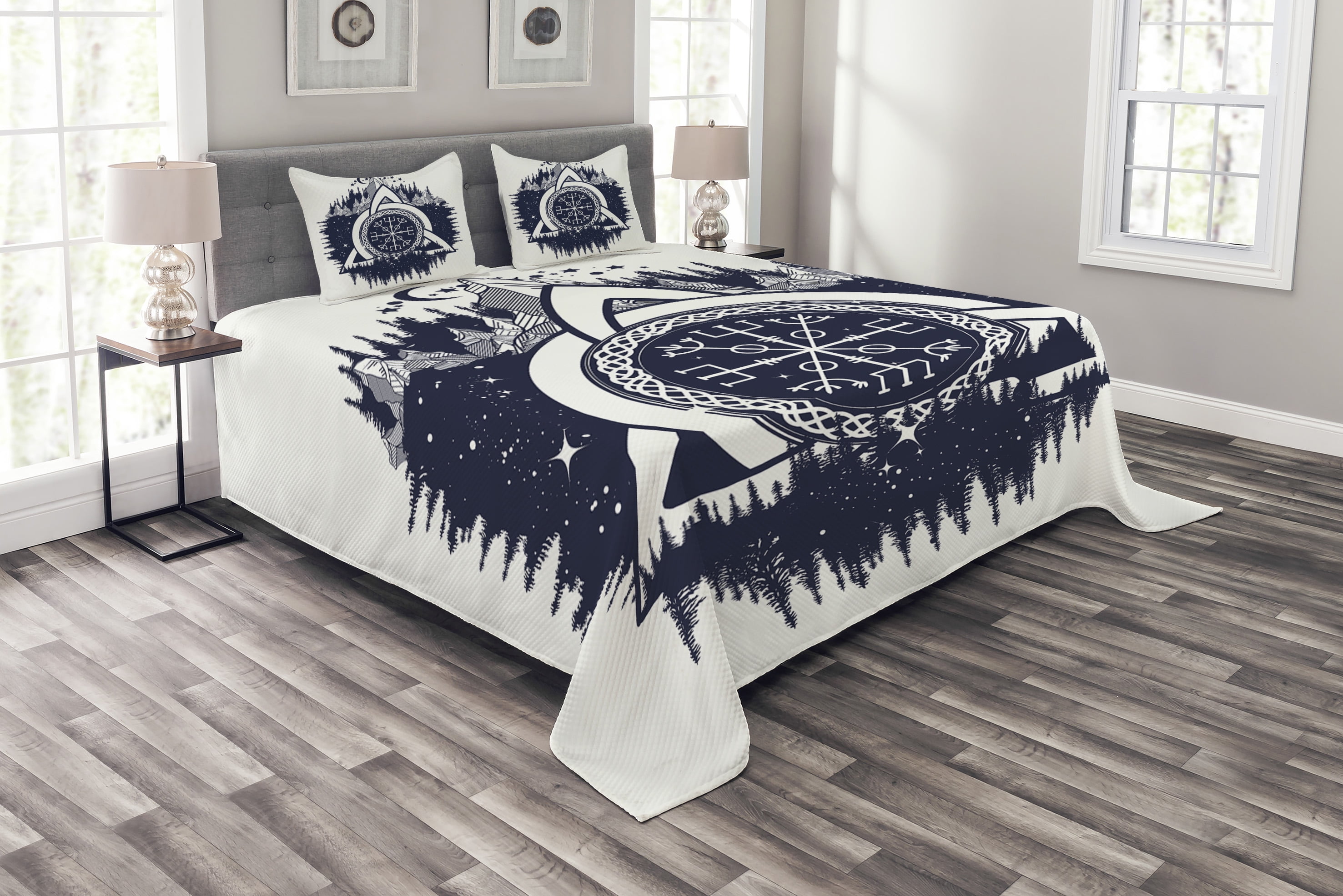 Ambesonne Blue and White Quilted Bedspread Set 3 Pcs, Celtic Knot ...