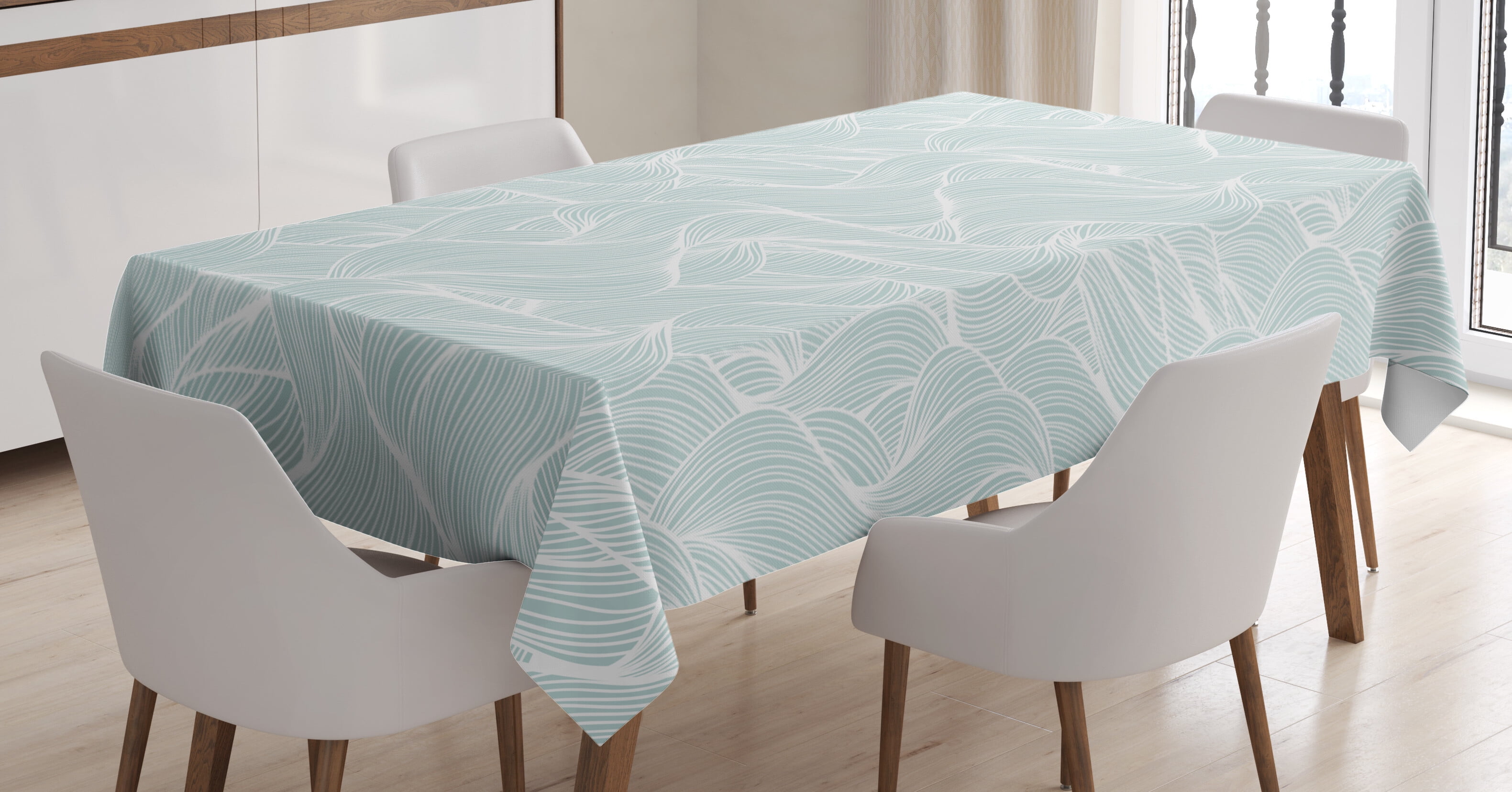 Ambesonne Blue and White Tablecloth Rectangular Table Cover, Ocean Wave ...