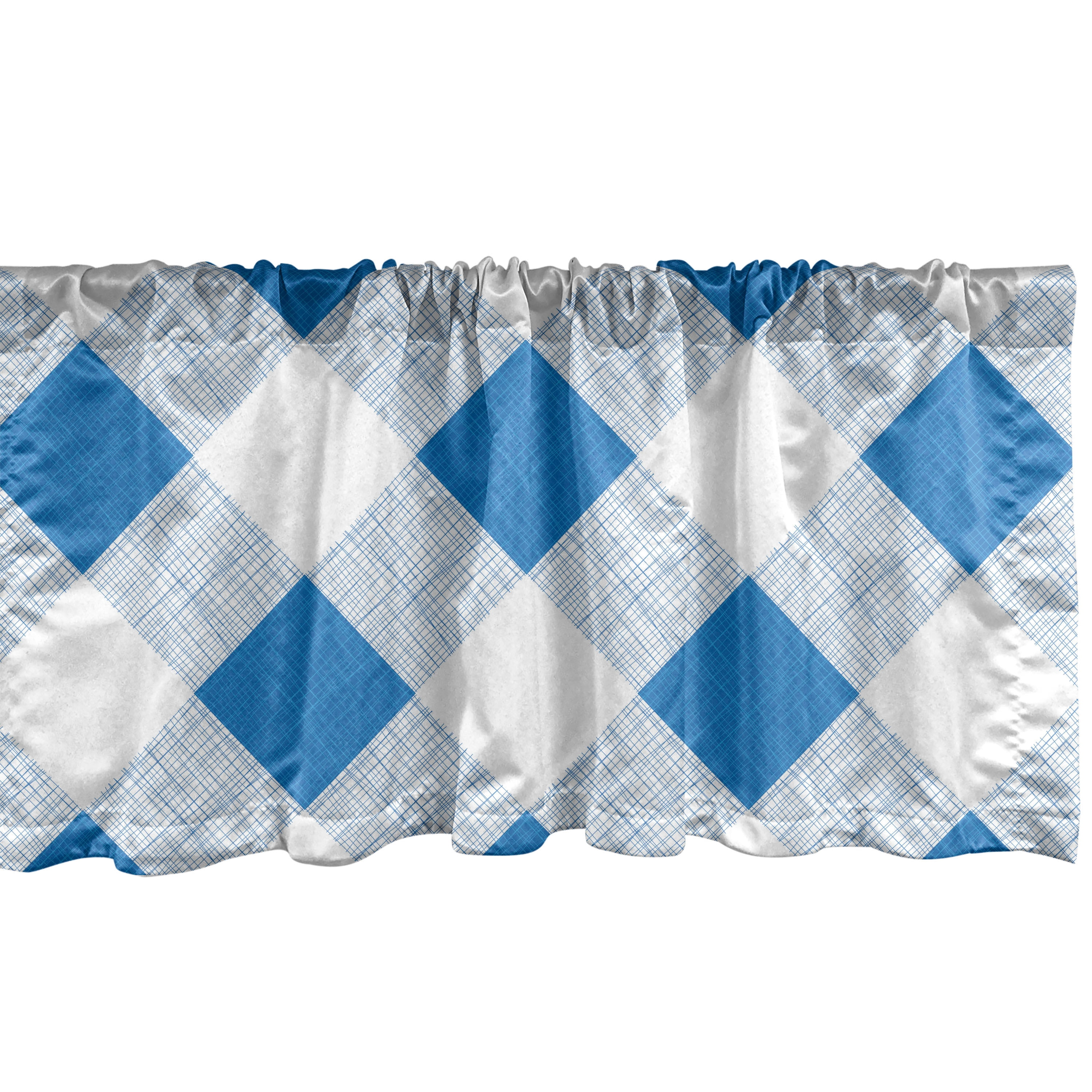 Ambesonne Blue and White Window Valance, Checkered Plaid Grid, 42" x 18 ...