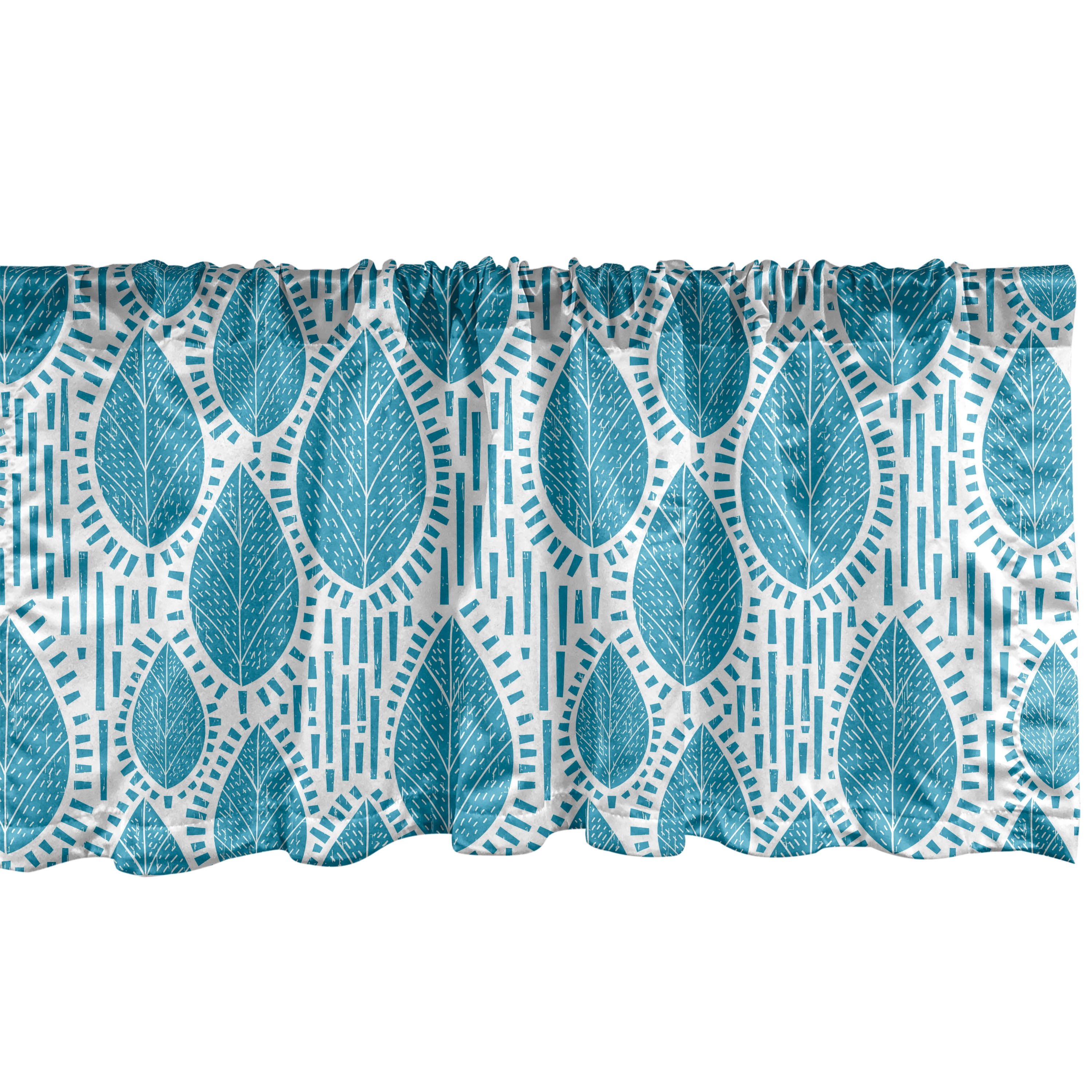 Ambesonne Blue and White Window Valance, Leaf and Stripes, 54" X 12 ...