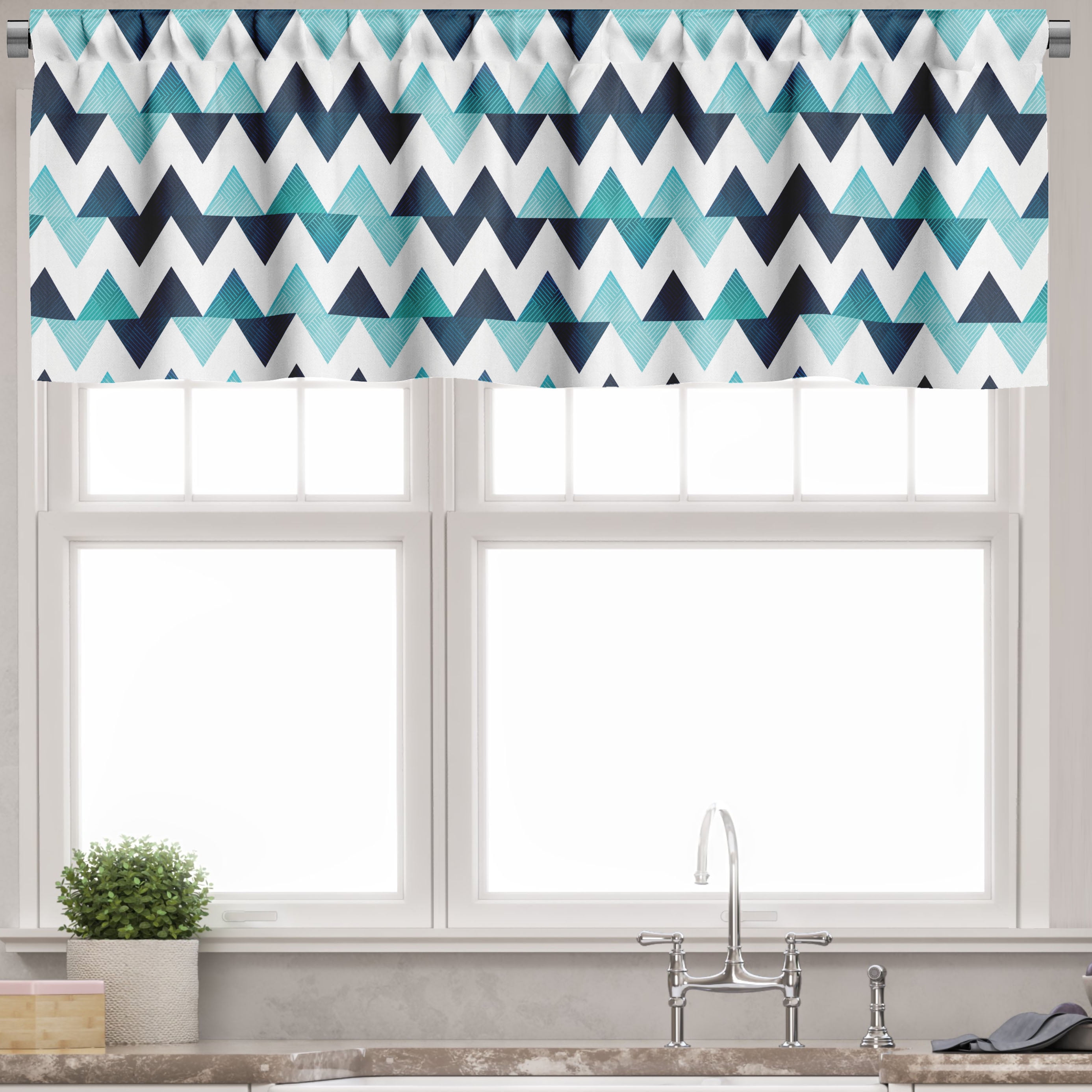 Ambesonne Blue and White Window Valance, Modern Zig Zag, 54" X 18 ...