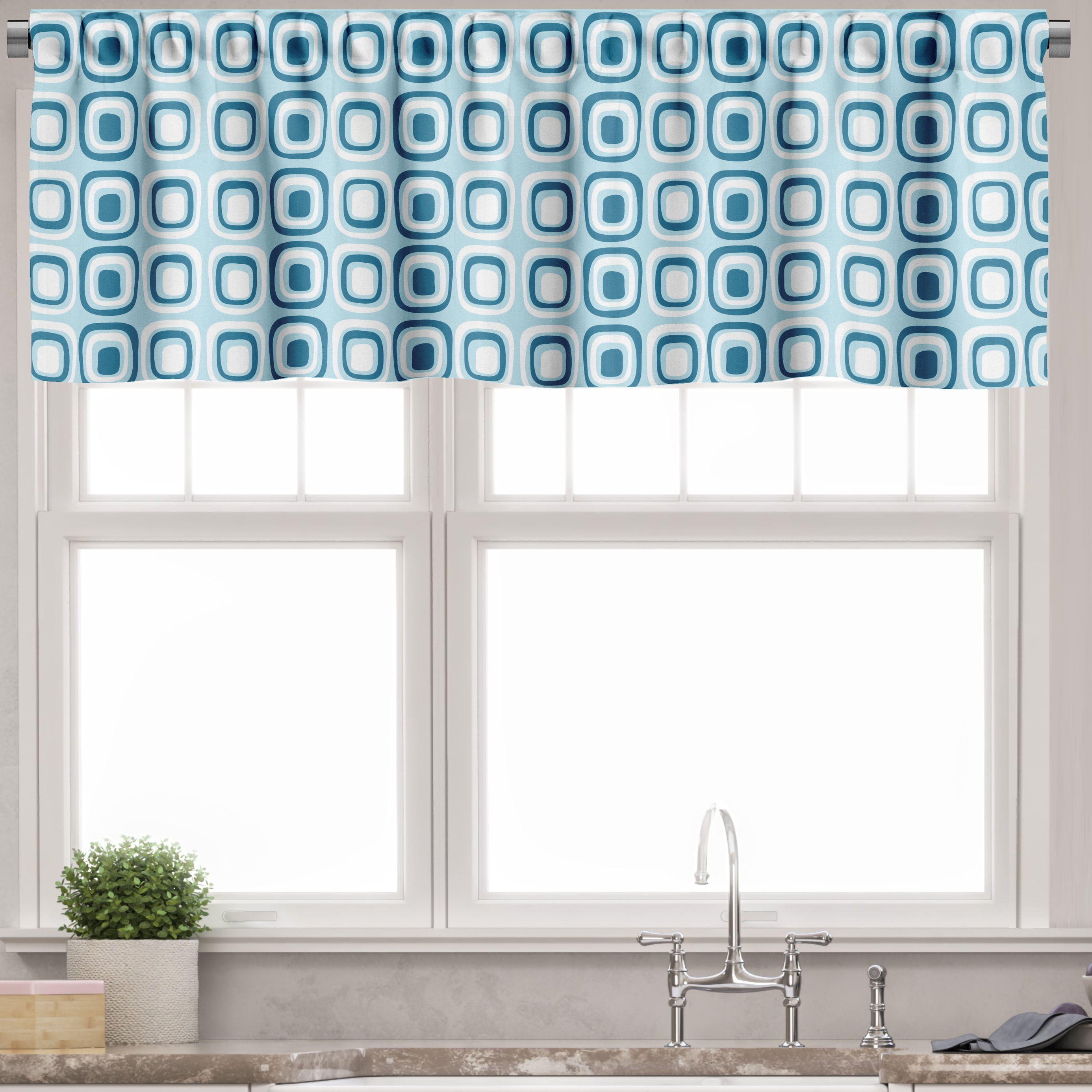 Ambesonne Blue and White Window Valance, Retro Squares, 54" X 18", Blue ...