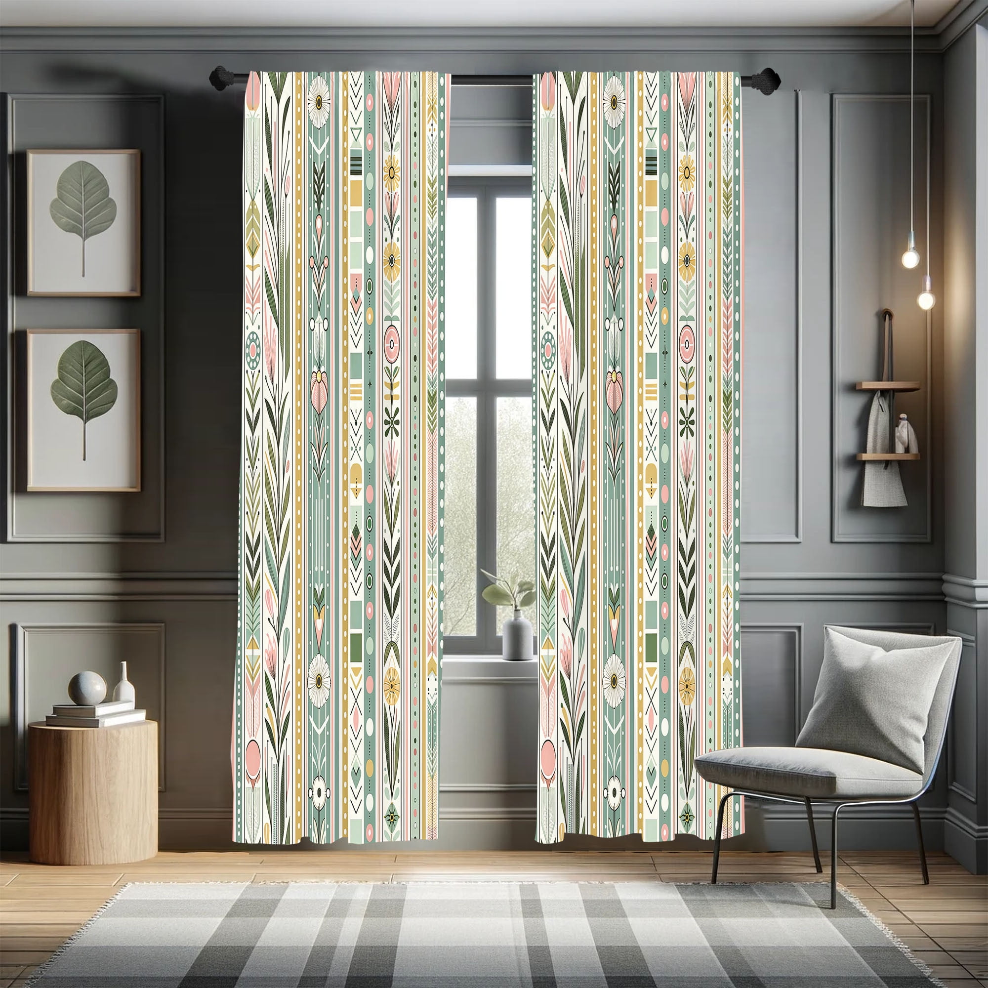 Ambesonne Bohemian Curtains 2 Panel Set, Pastel Spring Inspo Floral ...