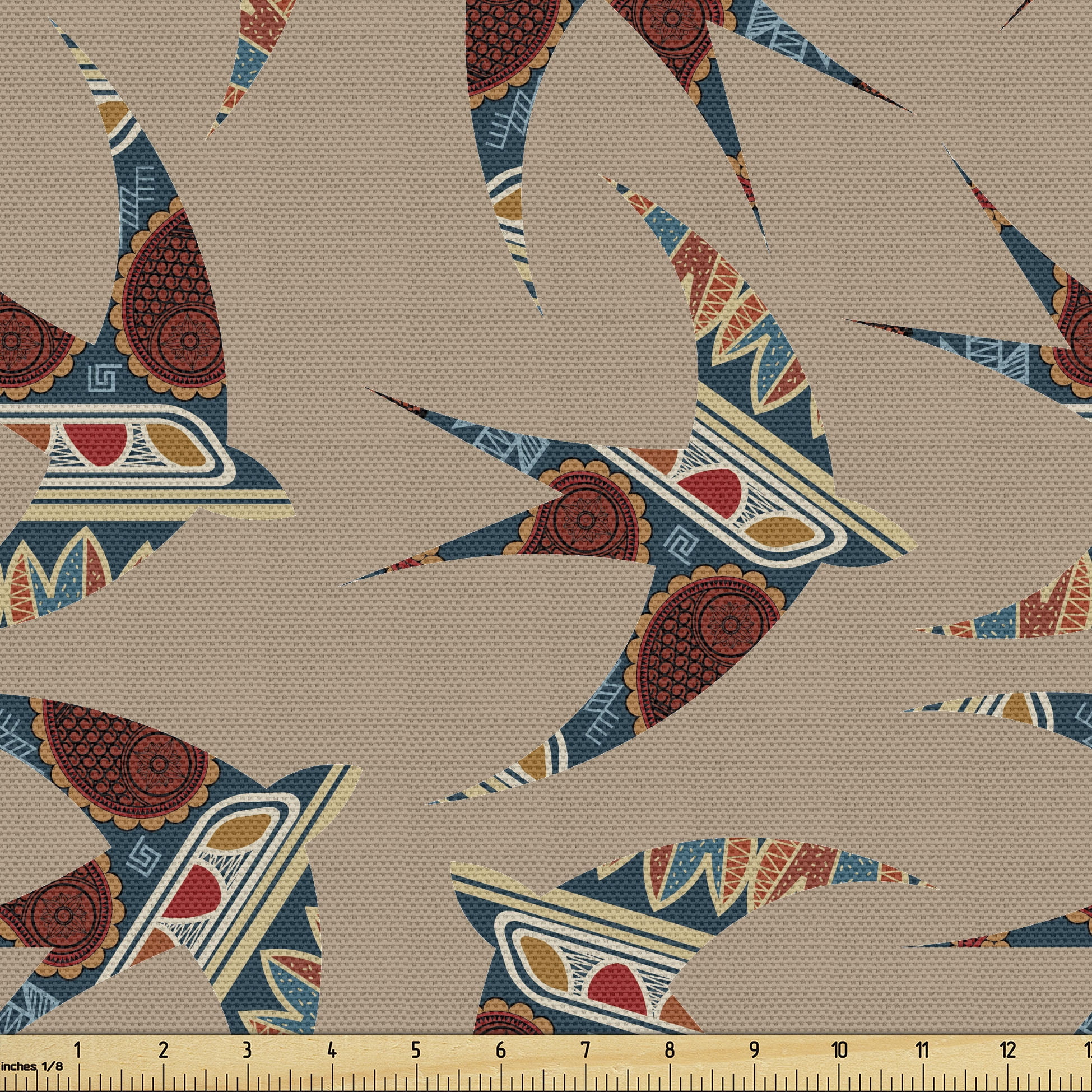 Ambesonne Bohemian Fabric by the Yard Upholstery, Boho Style Teal Folk ...