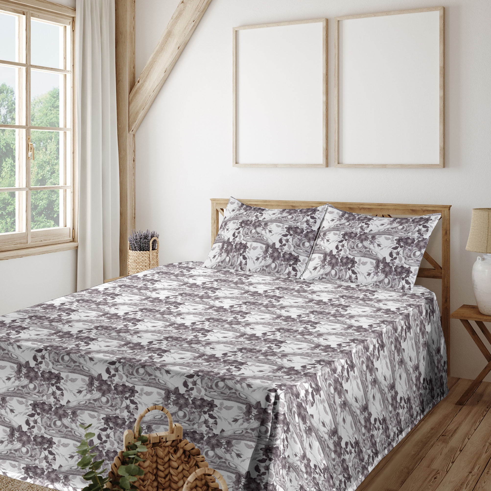 Ambesonne Bohemian Fitted & Flat Sheet with Shams 4 Pcs Set, Crow Skull ...