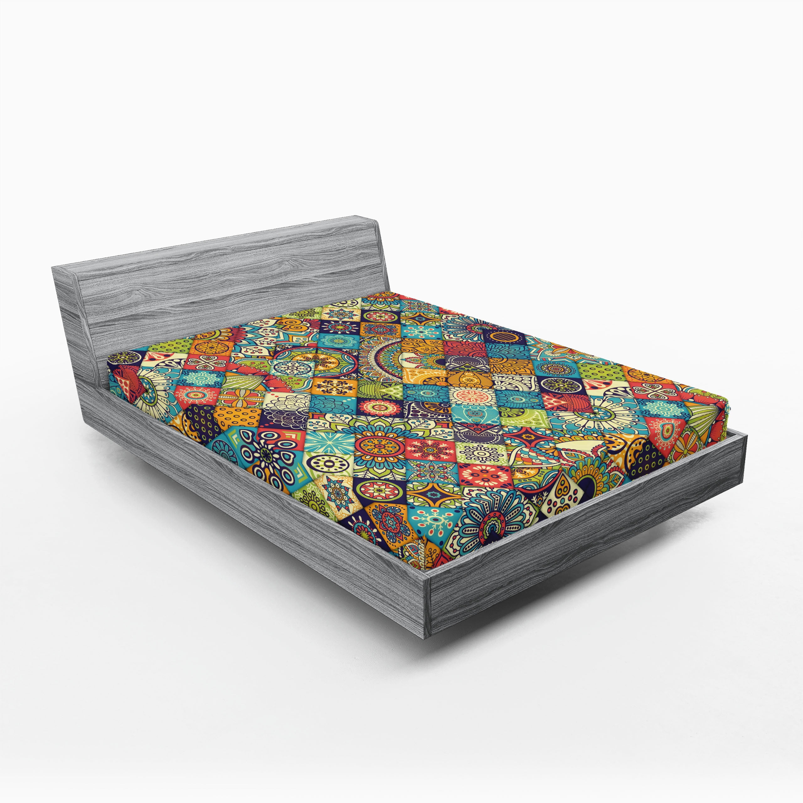 Ambesonne Bohemian Fitted Sheet, Checkered Folk, King Size, Multicolor ...
