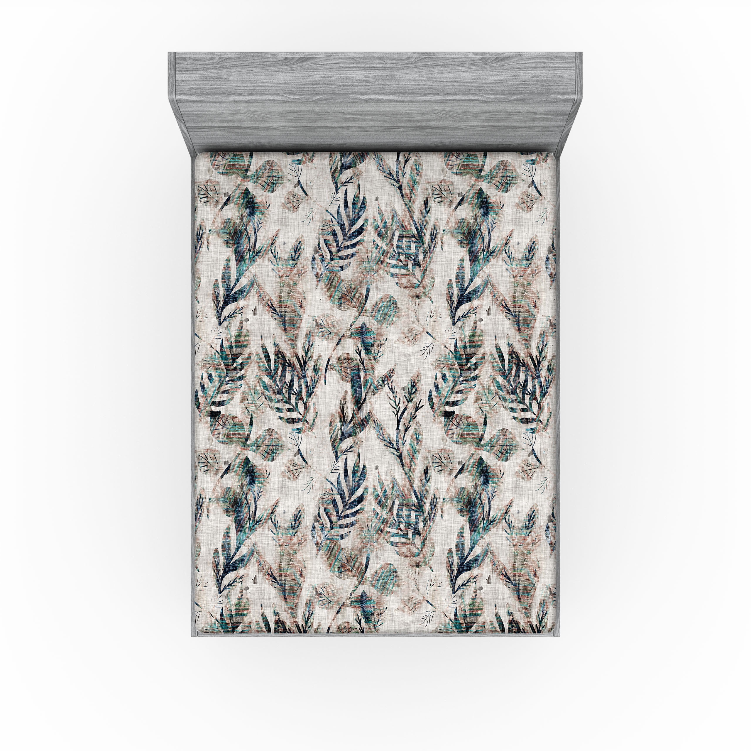 Ambesonne Bohemian Fitted Sheet, Feather Look Leaves Print, California ...