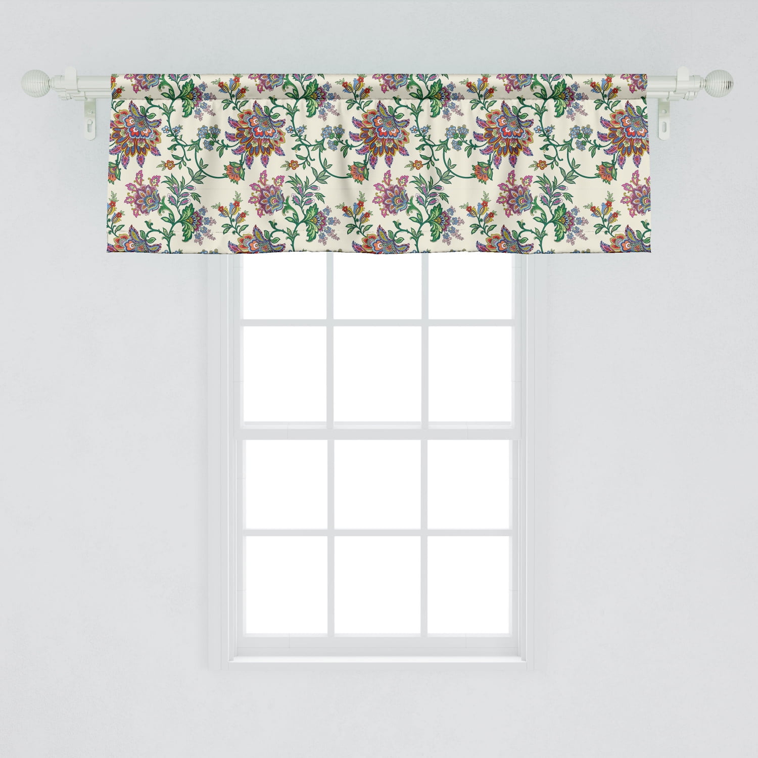 Ambesonne Bohemian Window Valance, Retro Colorful Flowers Pattern ...
