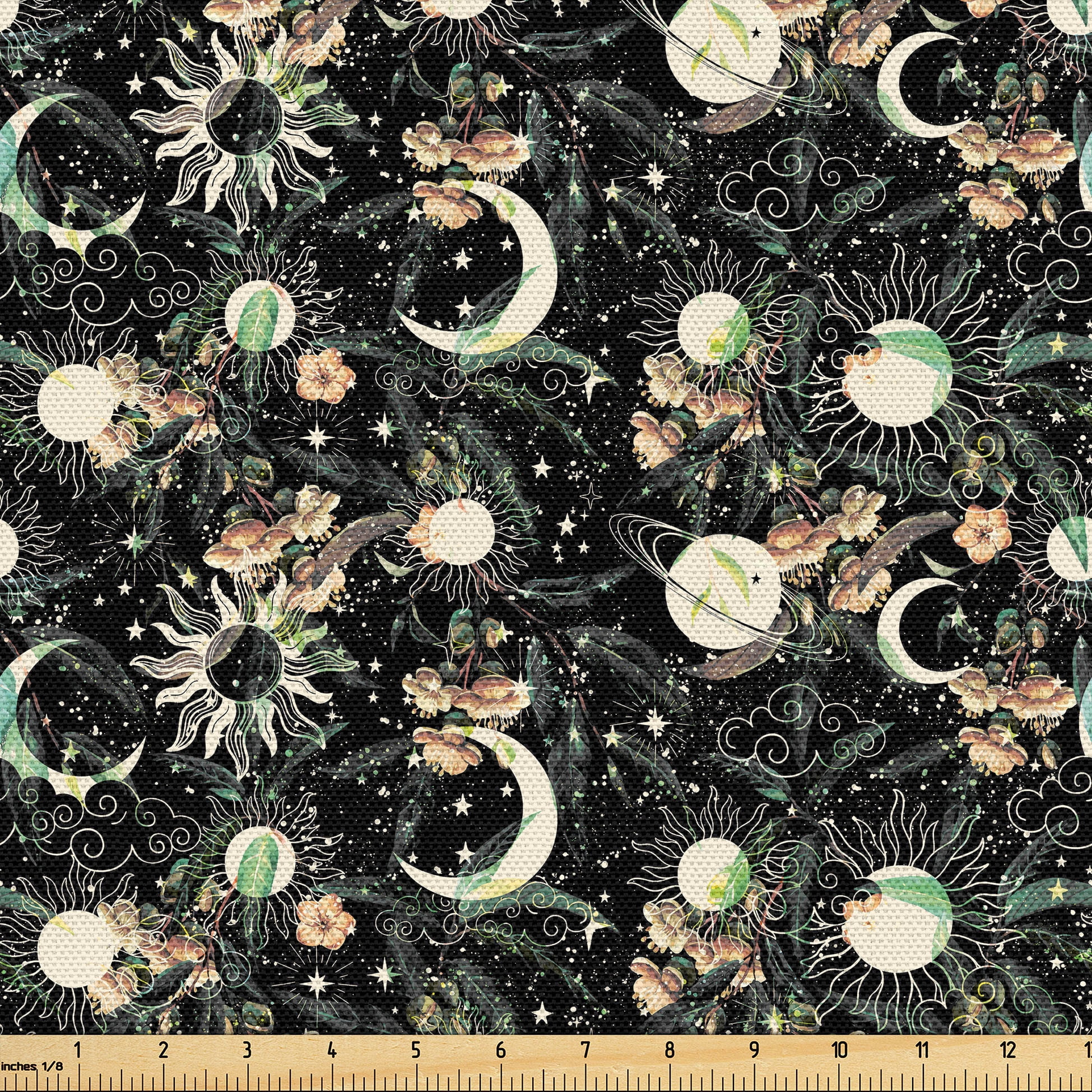 Ambesonne Boho Art Fabric by the Yard Upholstery, Space Sun and Moon ...