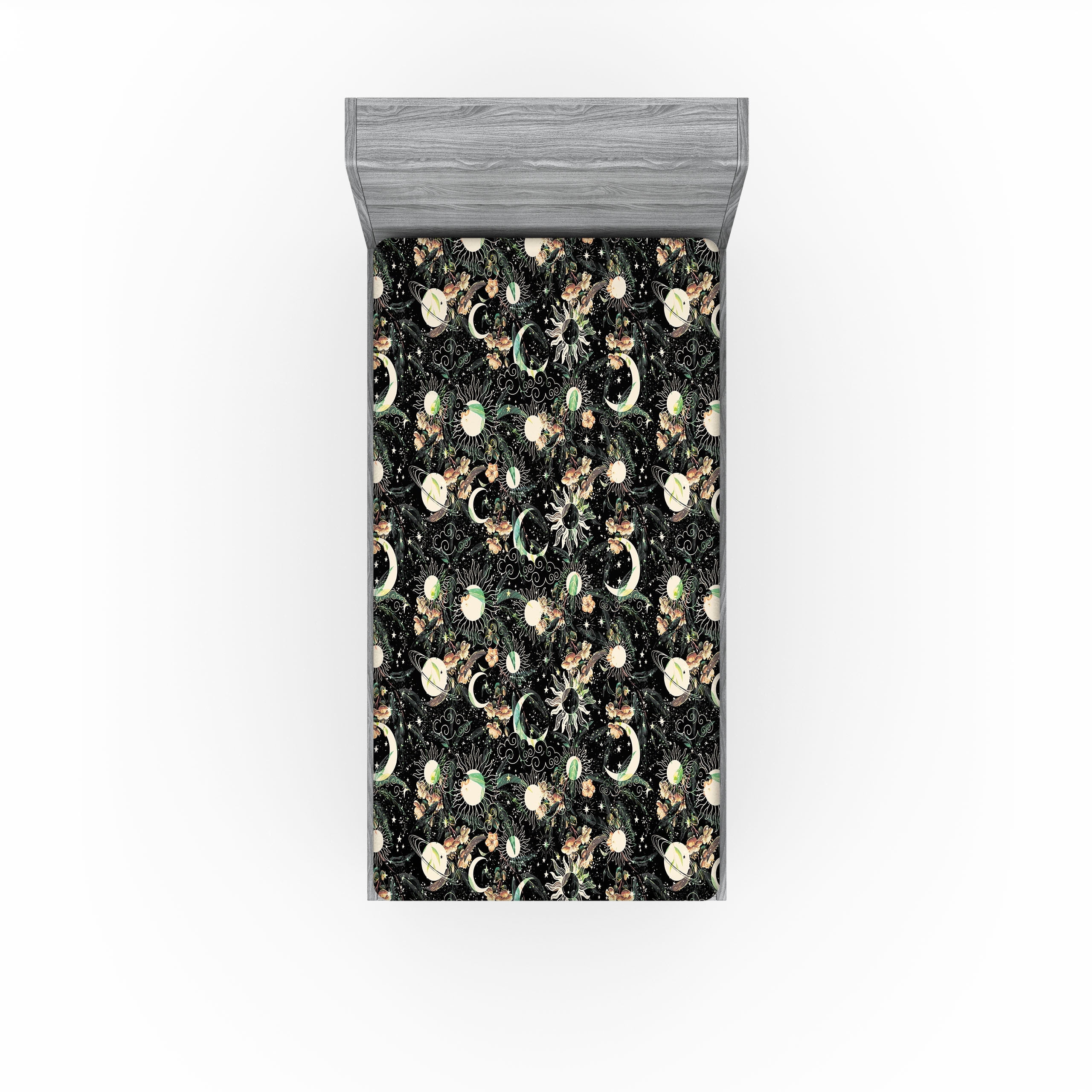 Ambesonne Boho Art Fitted Sheet, Space Sun and Moon Motif, Twin XL Size ...