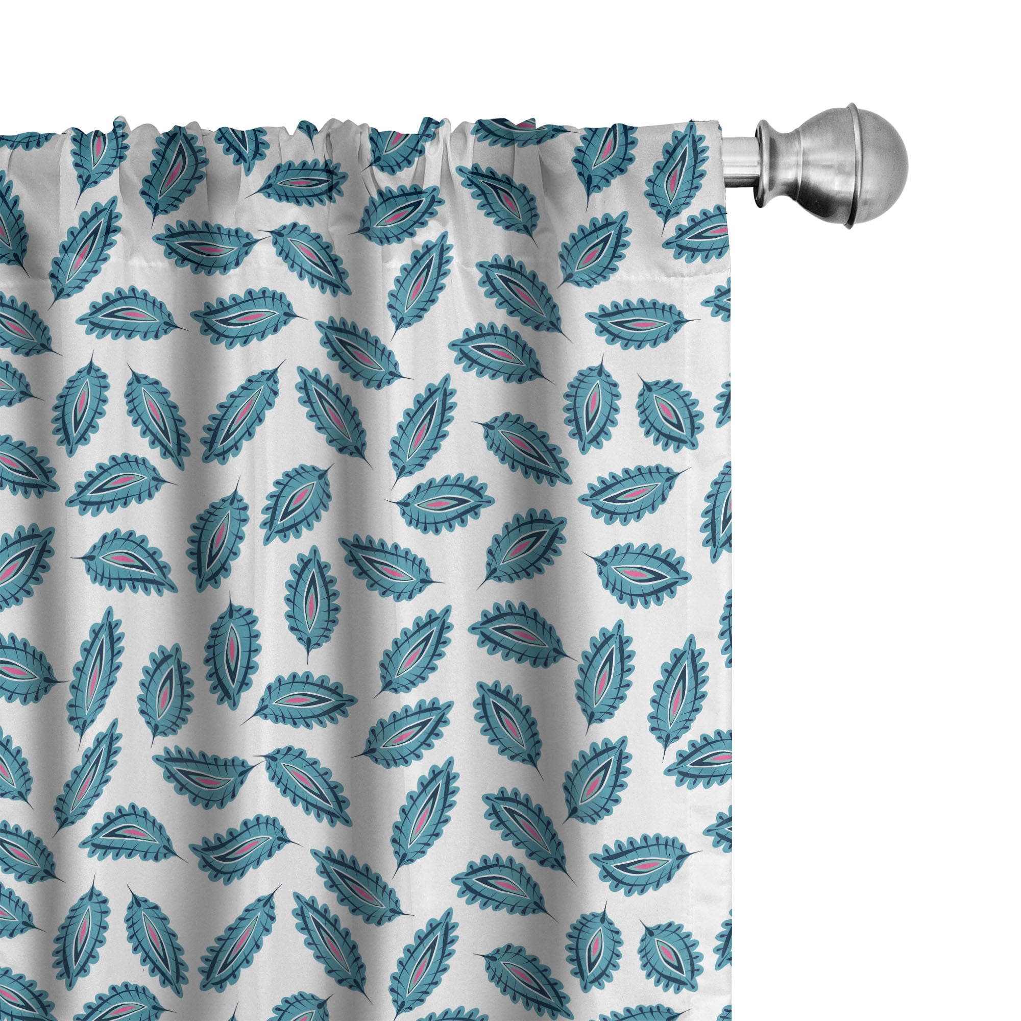 Ambesonne Boho Curtains, Digital Feather Pattern Art, Pair of 28"x63", Sea Blue White and Pink ...