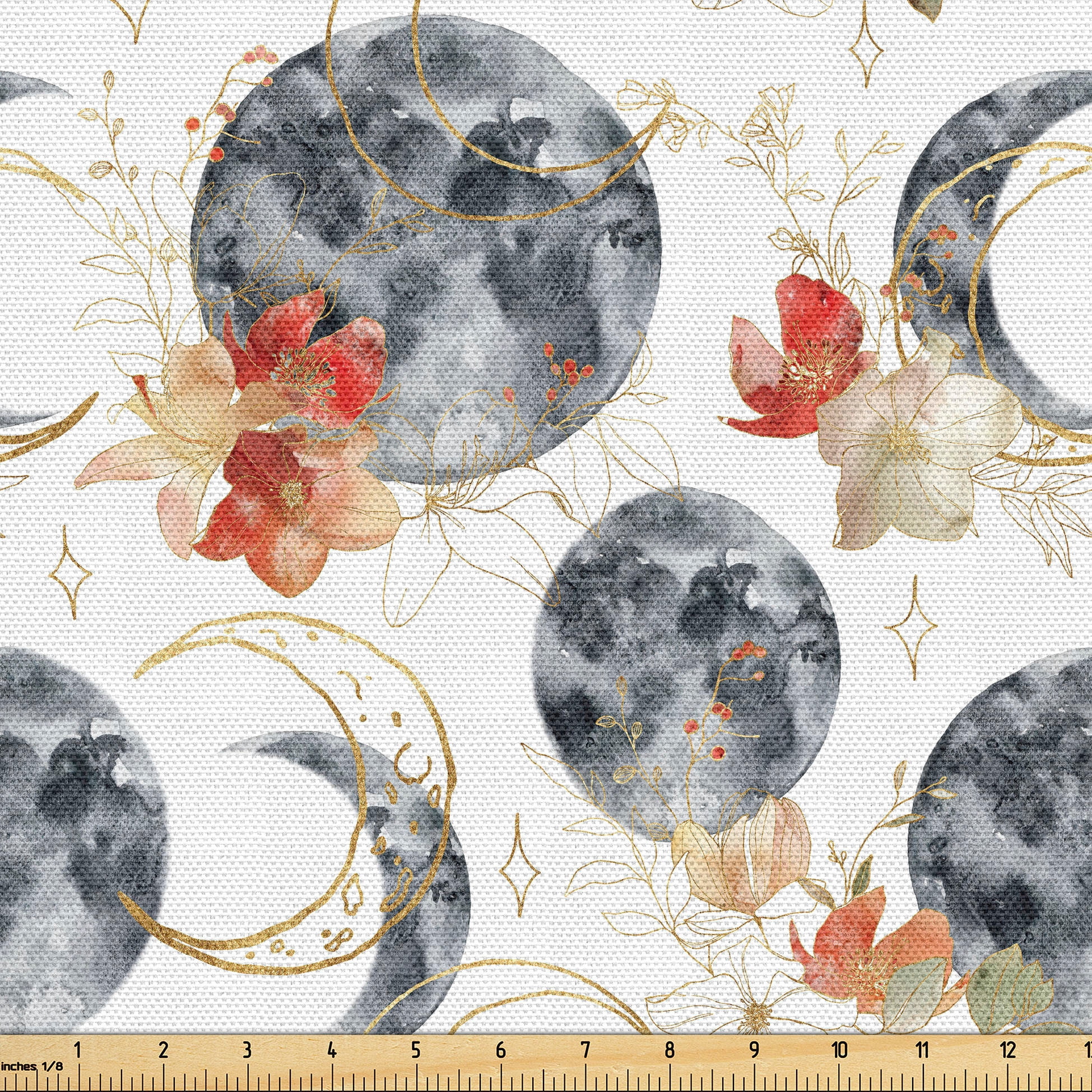 Ambesonne Boho Fabric by the Yard Upholstery, Bohemian Crescent Moon ...